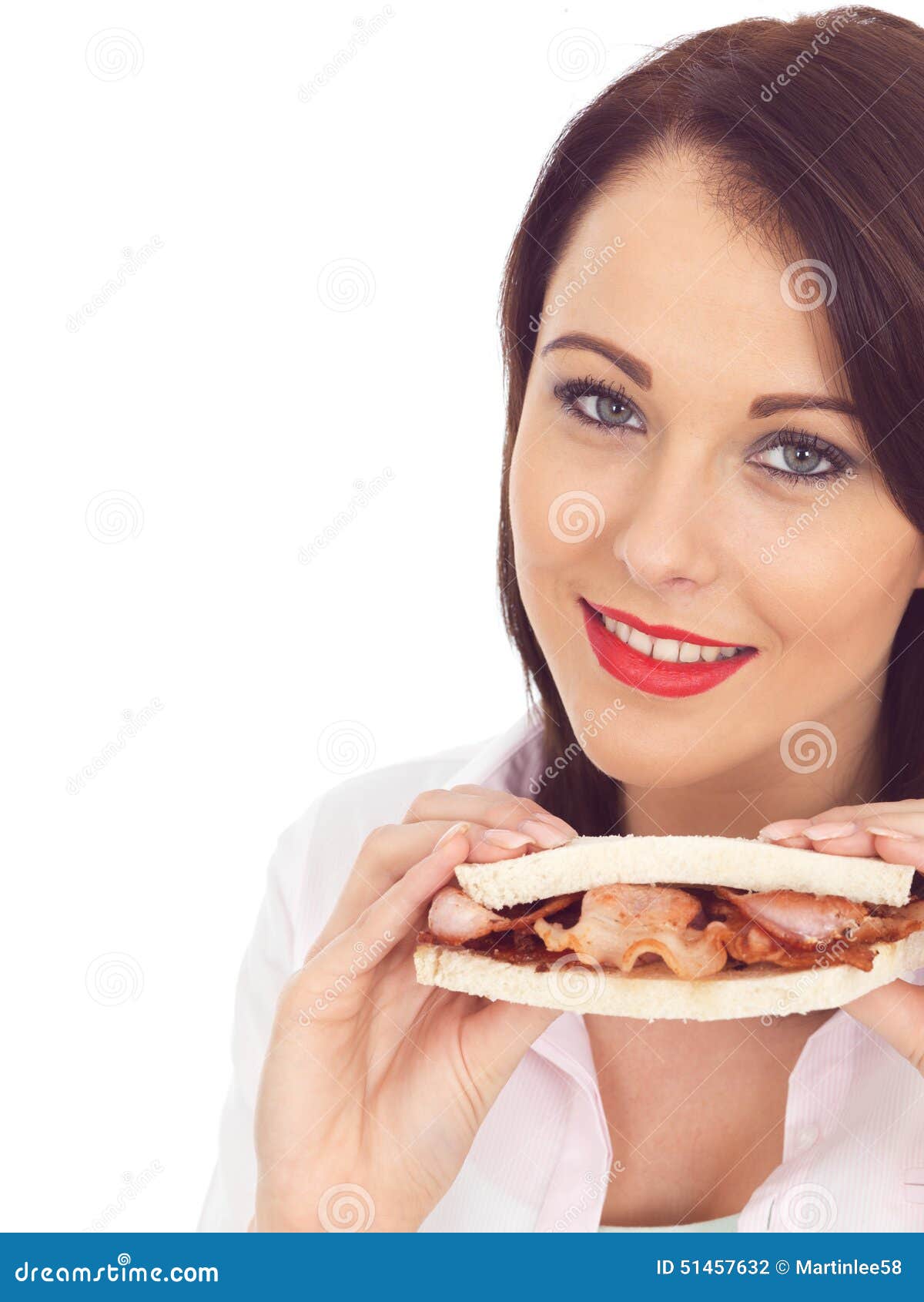 Young Woman Eating a Bacon Sandwich Stock Photo - Image of model, meal ...
