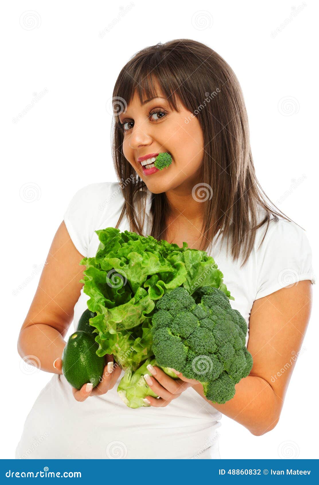 Young Woman Eating Broccoli Stock Photo - Image of closeup, female ...