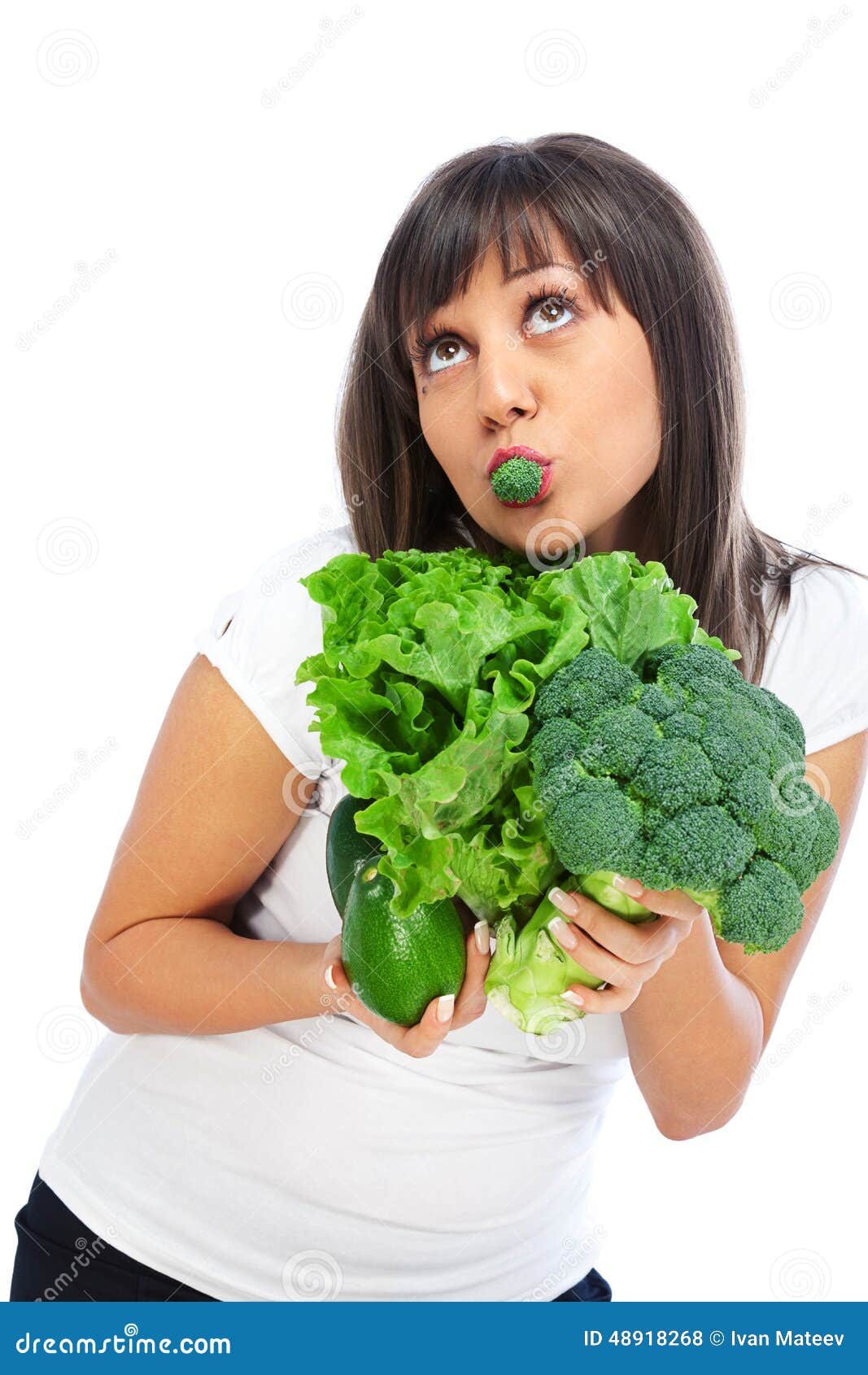 Young Woman Eating Broccoli Stock Photo - Image of hand, human: 48918268