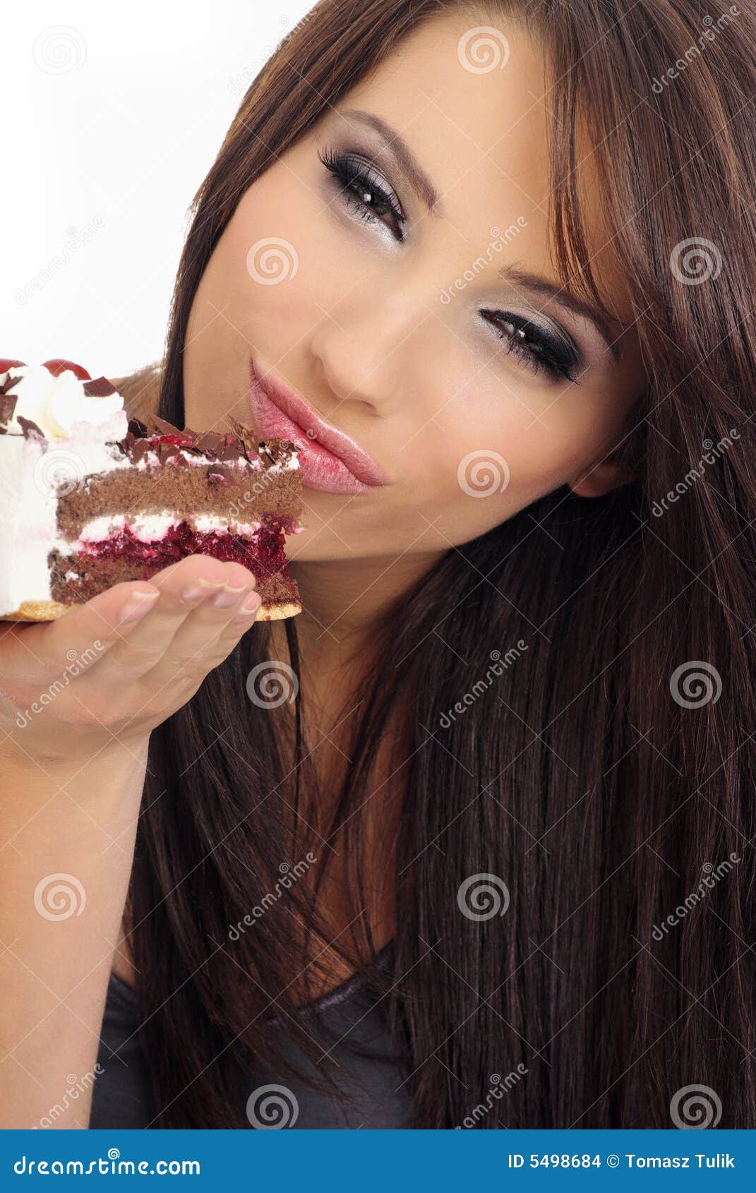 Young Woman Eating the Cake. Stock Photo - Image of care, lady: 5498684