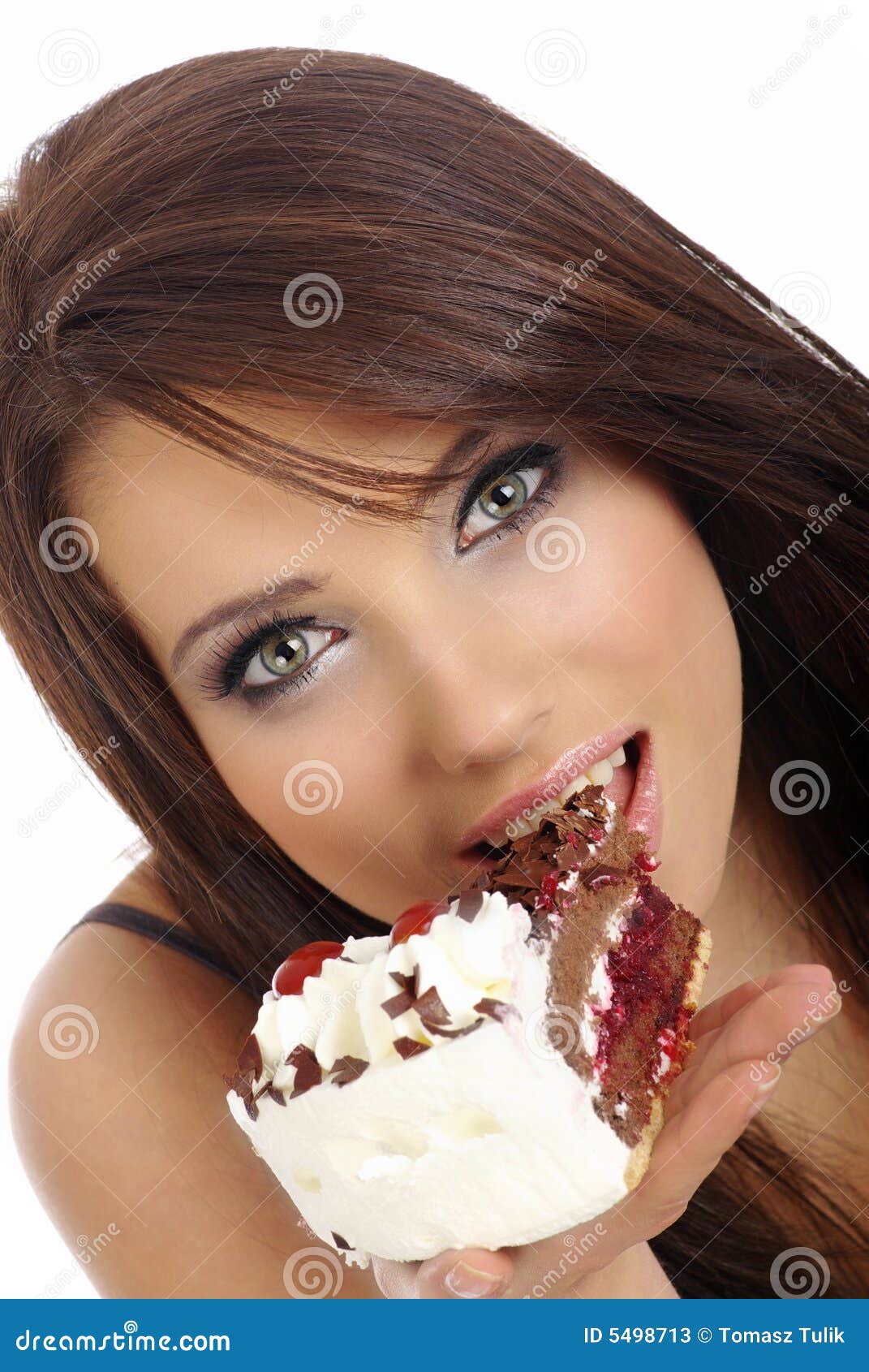 Young Woman Eating the Cake. Stock Image - Image of calories, nature ...