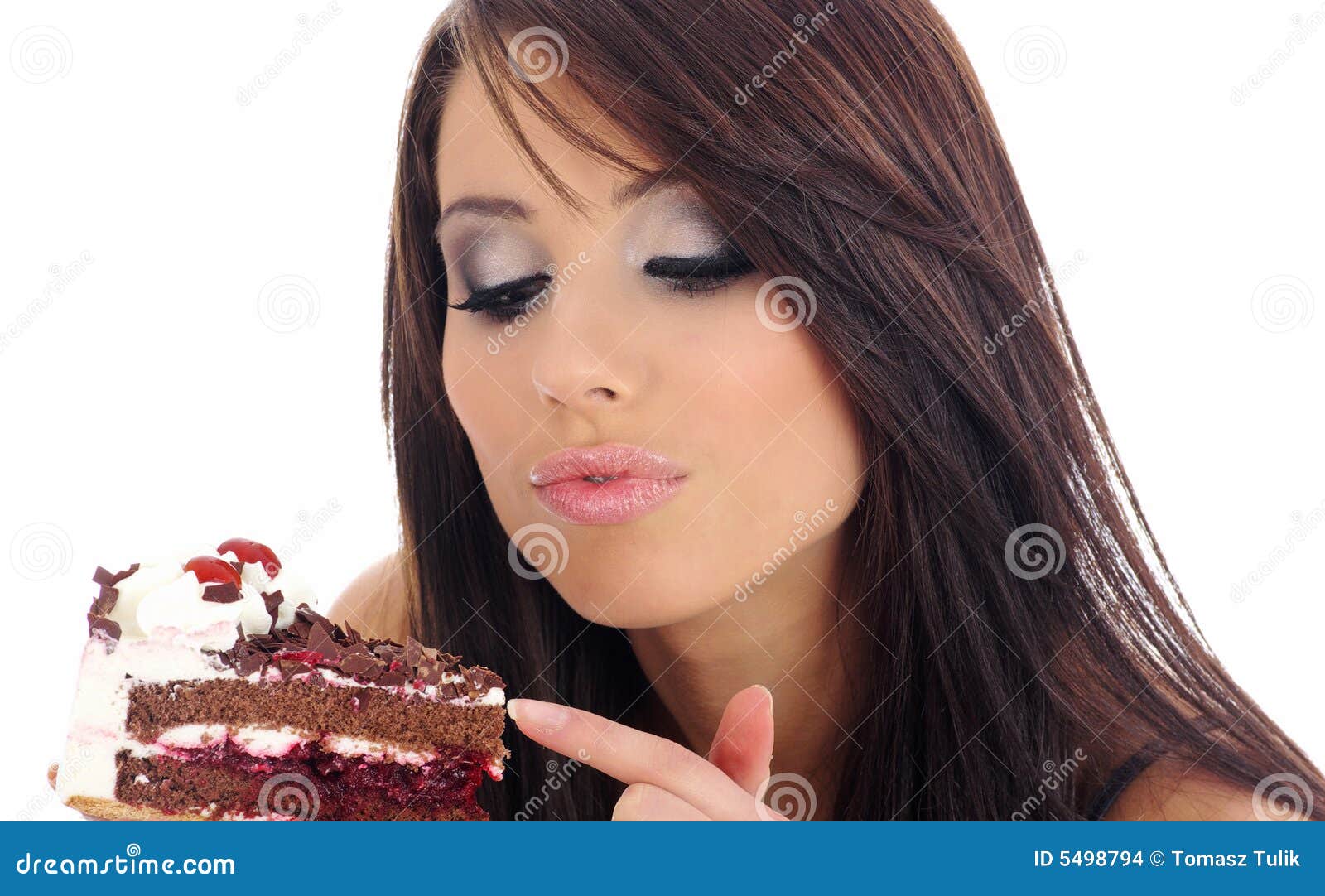 Young Woman Eating the Cake. Stock Photo - Image of female, fancy: 5498794