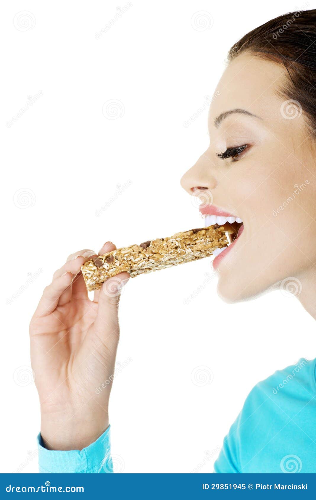 Young Woman Eating Cereal Candy Bar Stock Image - Image of enjoying ...
