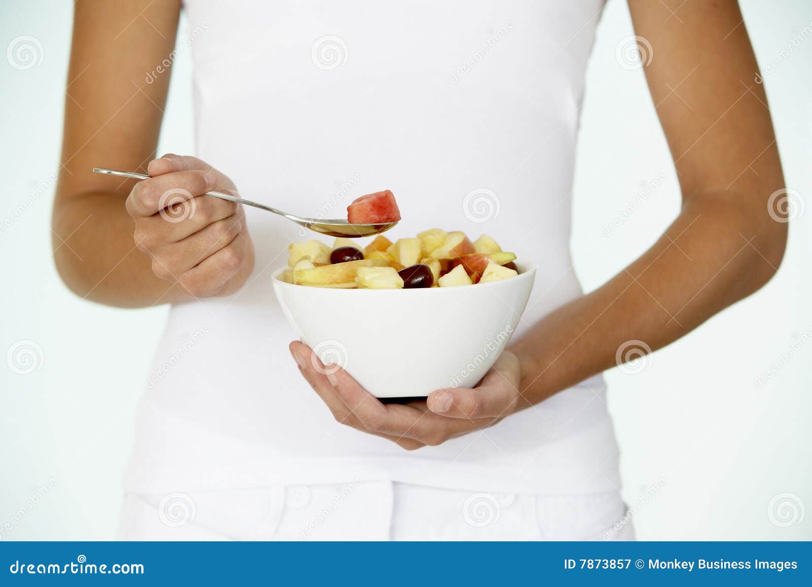 Young Woman Eating Fresh Fruit Salad Stock Image - Image of healthy ...