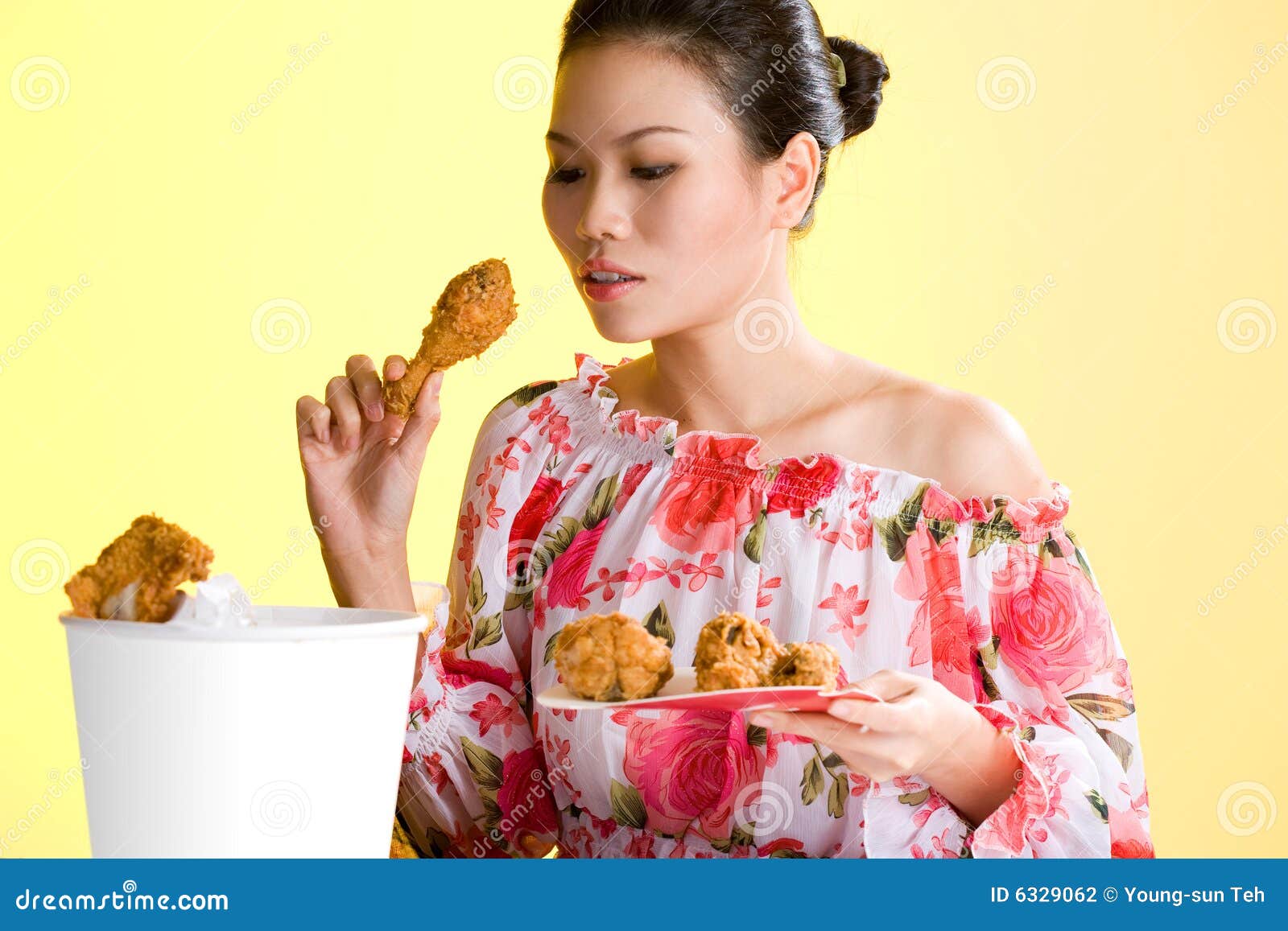 Young Woman Eating Fried Chicken Stock Photo - Image of sensuous ...