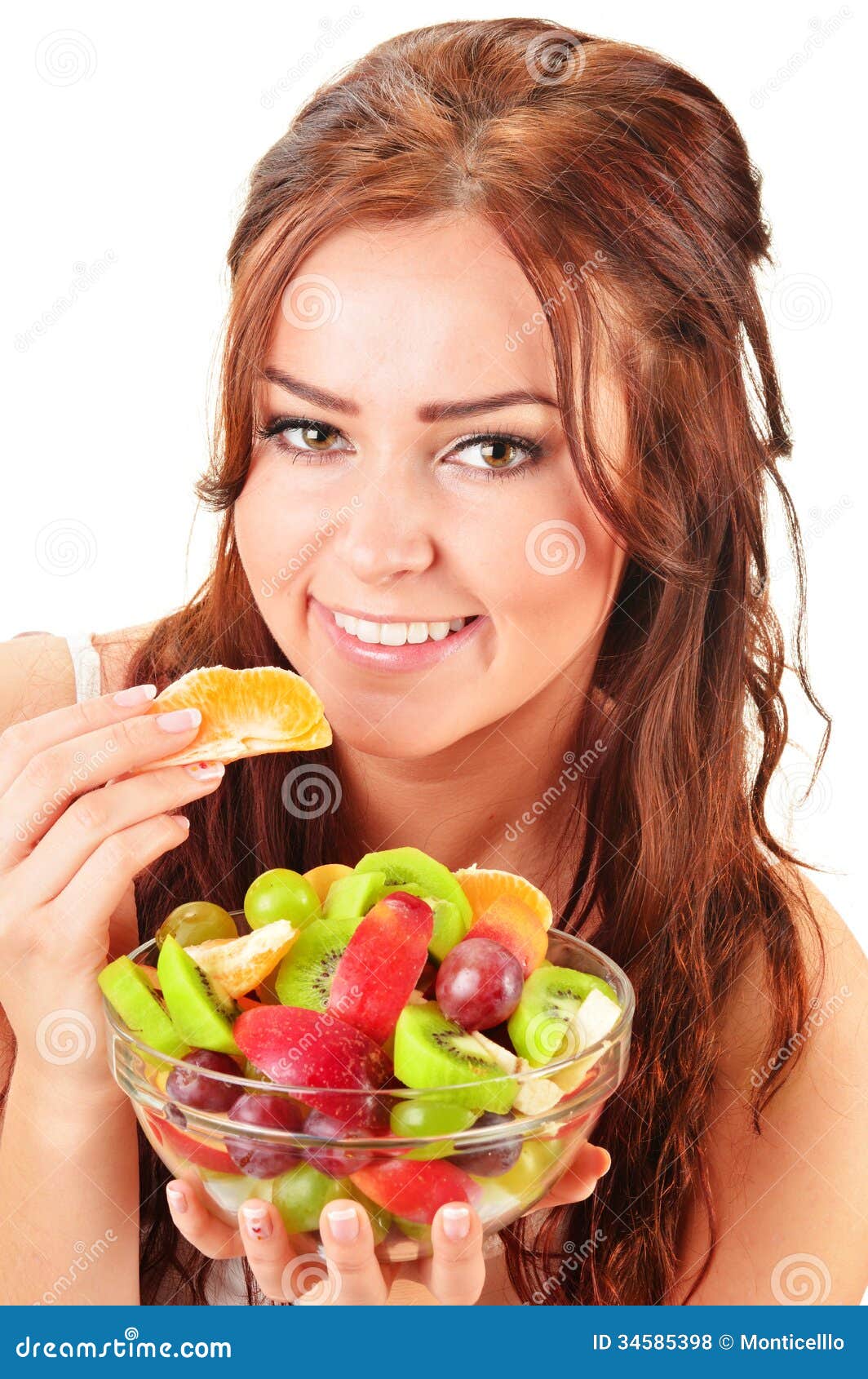 Young Woman Eating Fruit Salad Stock Photo - Image of eating, bowl ...