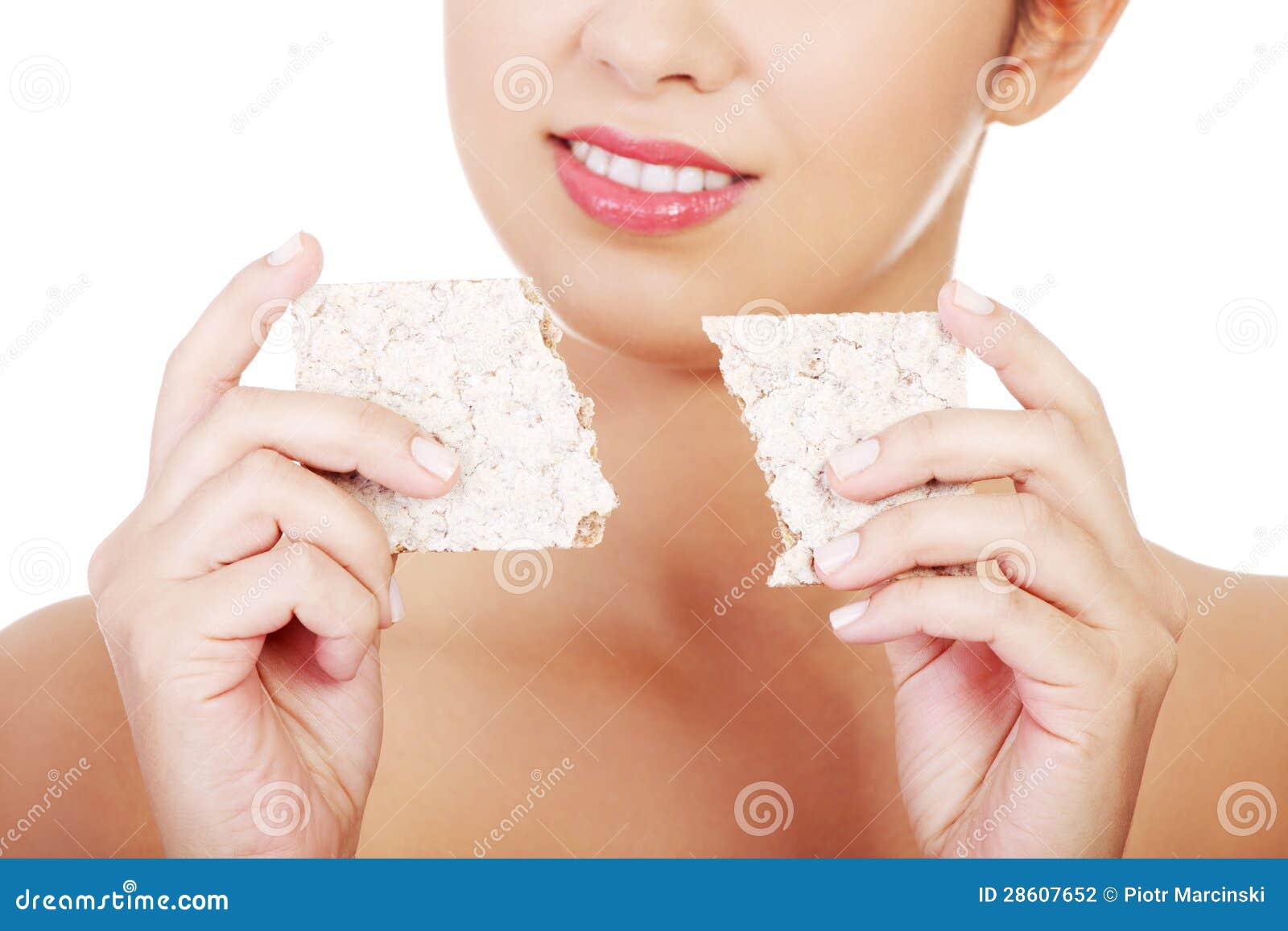 Young Woman Eating Healthy Rye Cracker Bread Stock Photo - Image of ...