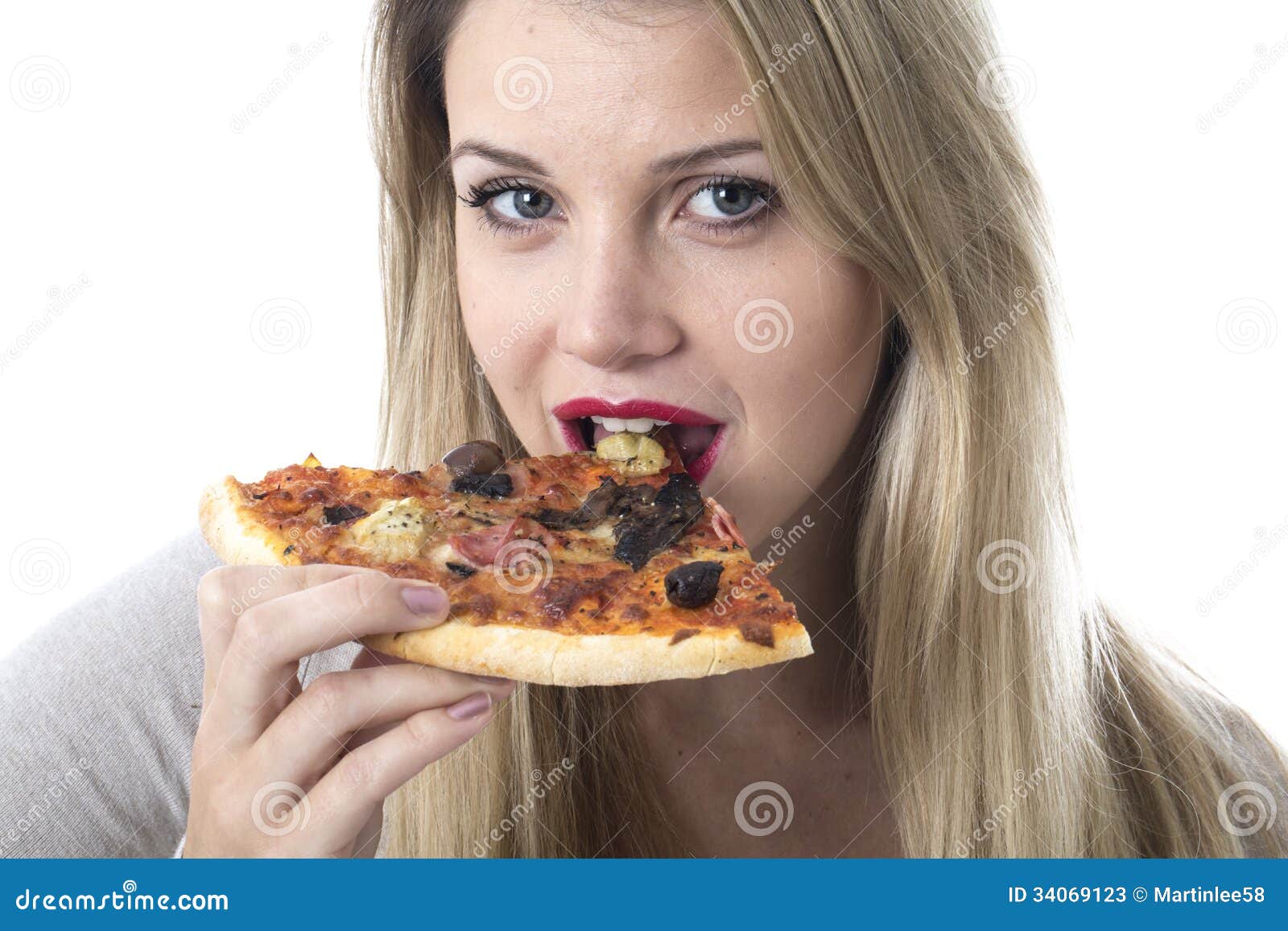 Young Woman Eating Pizza stock image. Image of baked - 34069123