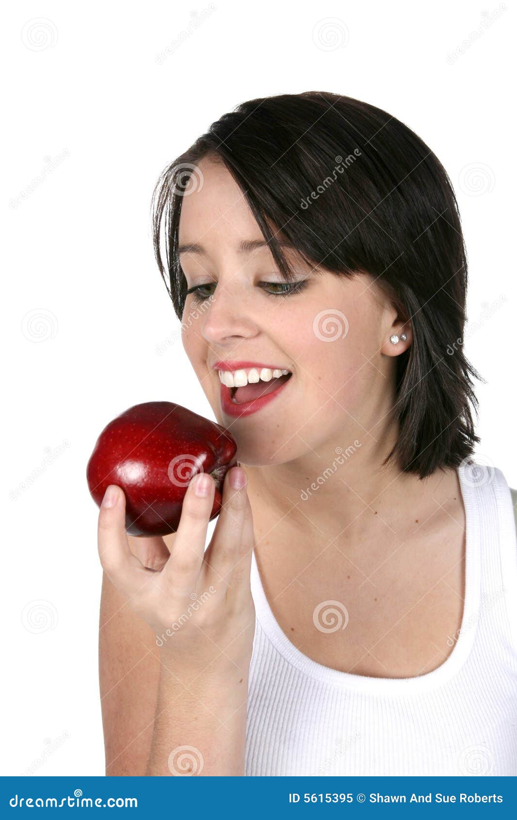 Young Woman Eating Red Apple Stock Image - Image of teen, juicy: 5615395