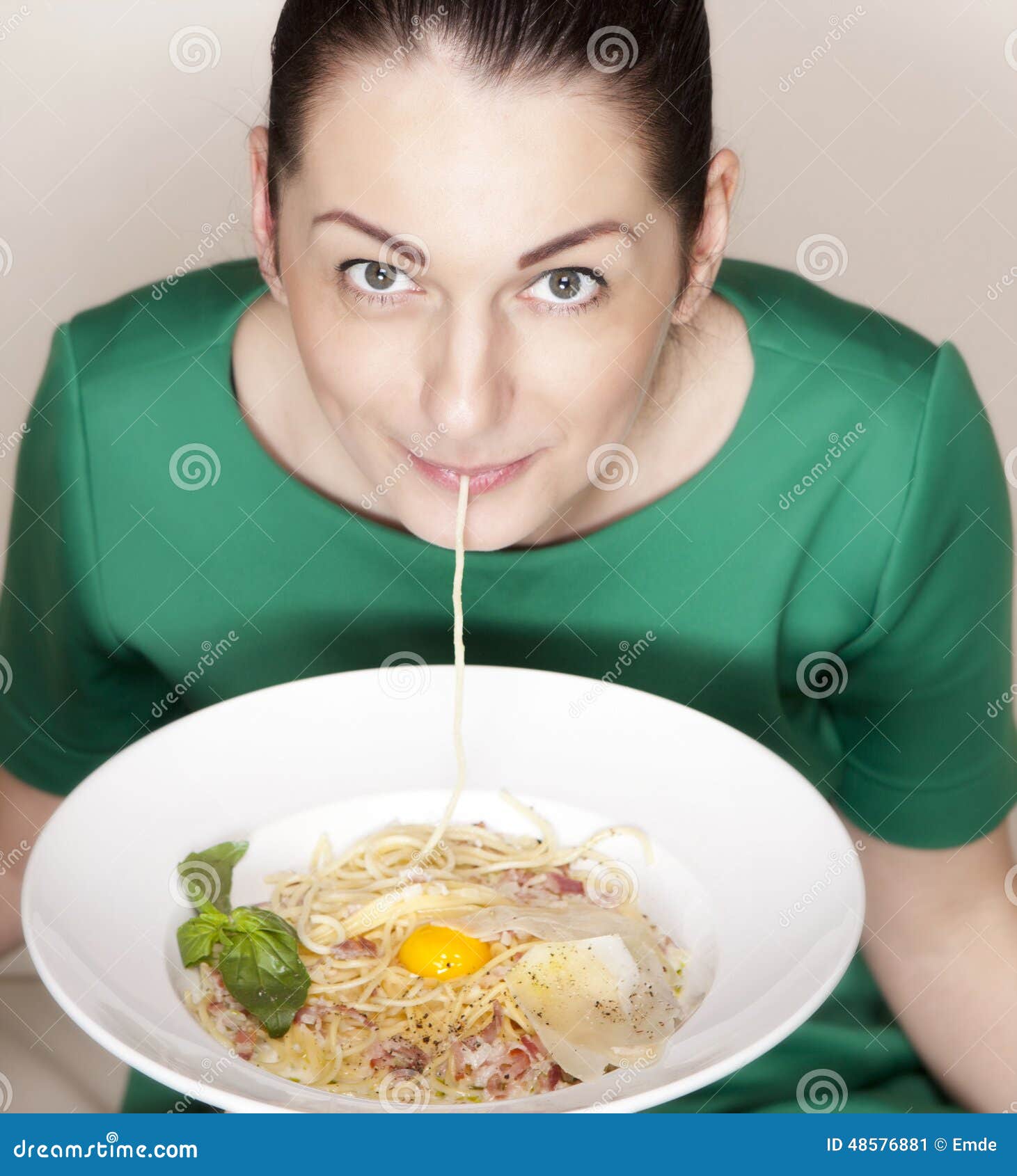 Young Woman Eating Spaghetti Stock Image - Image of diet, indoor: 48576881