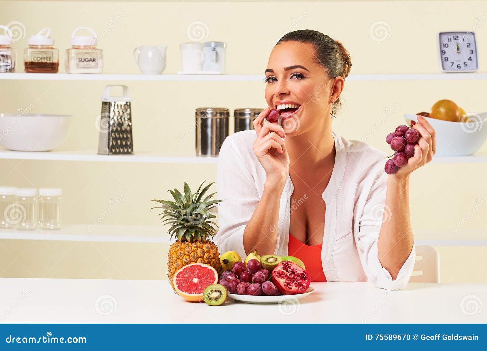 Young Woman Eating Various Fruit Eating Healthy on a Diet Stock Photo ...