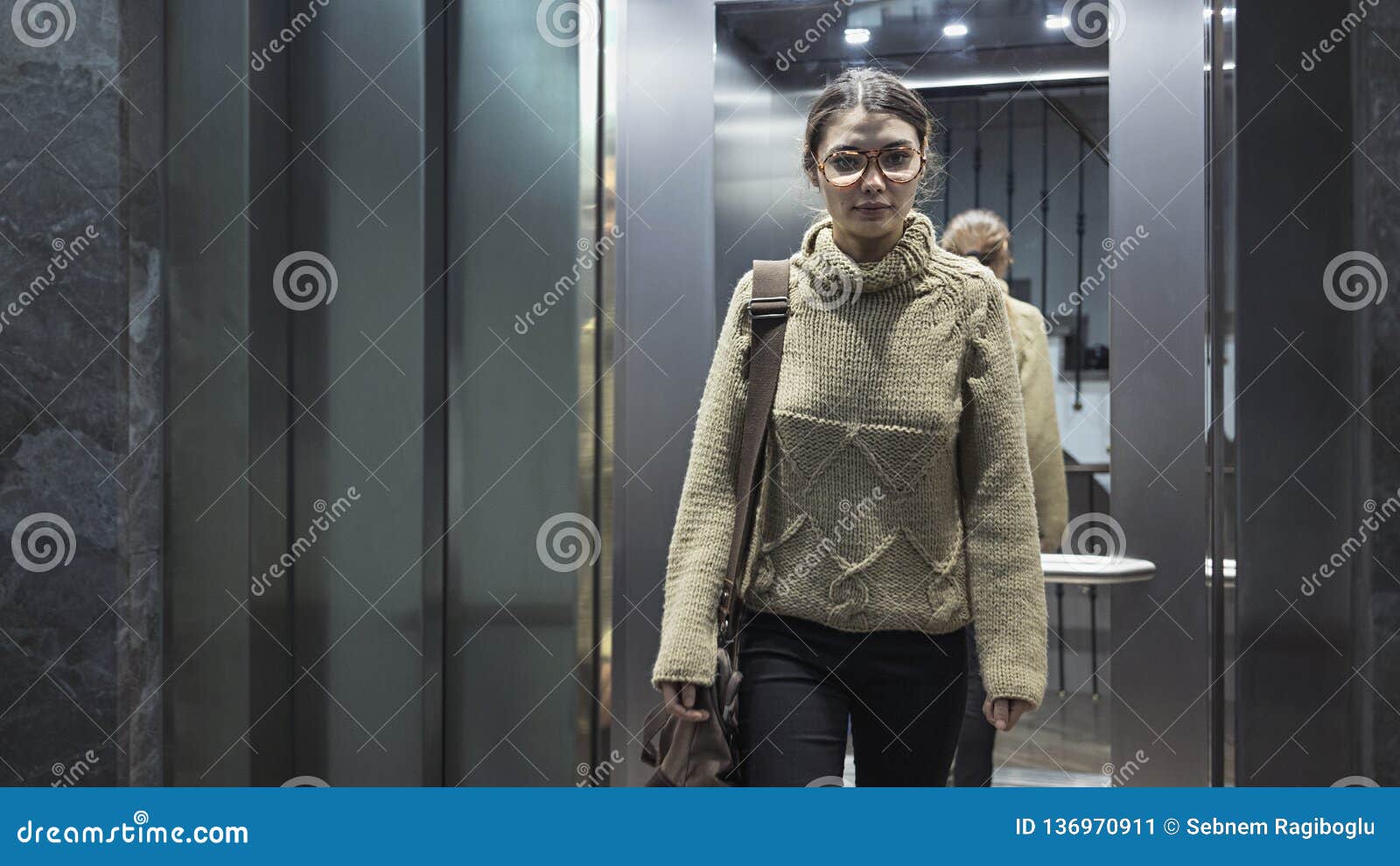 Young Woman in the Elevator Stock Image - Image of elevator, apartment ...