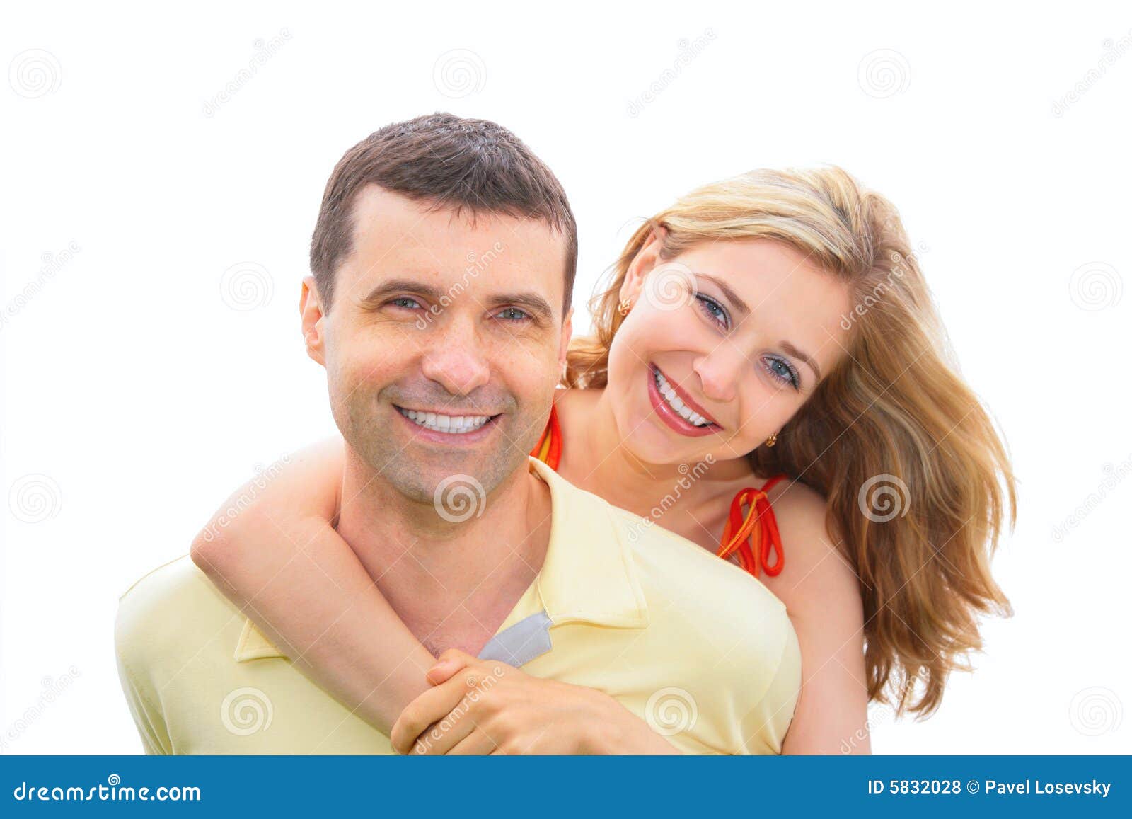 Young Woman Embraces Man Behind Stock Photo - Image of boyfriend ...