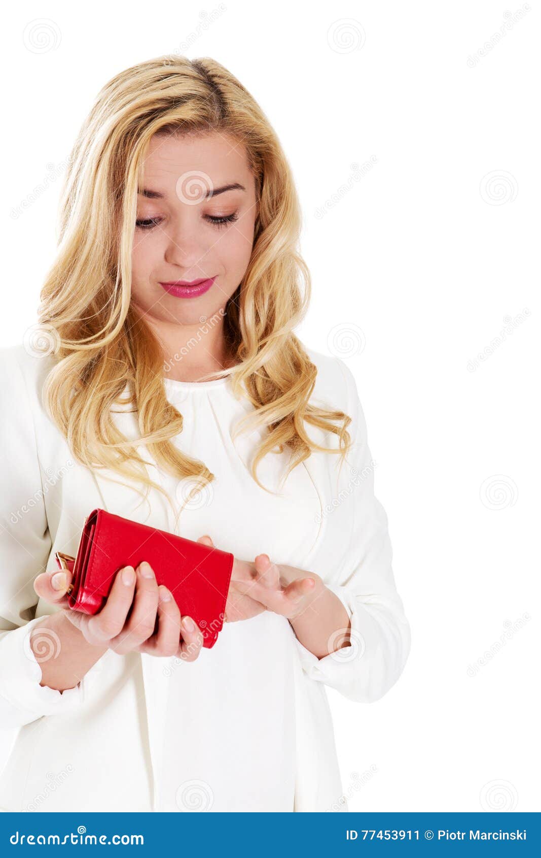 Young Woman with Empty Pocket, on White. Stock Image - Image of hollow ...