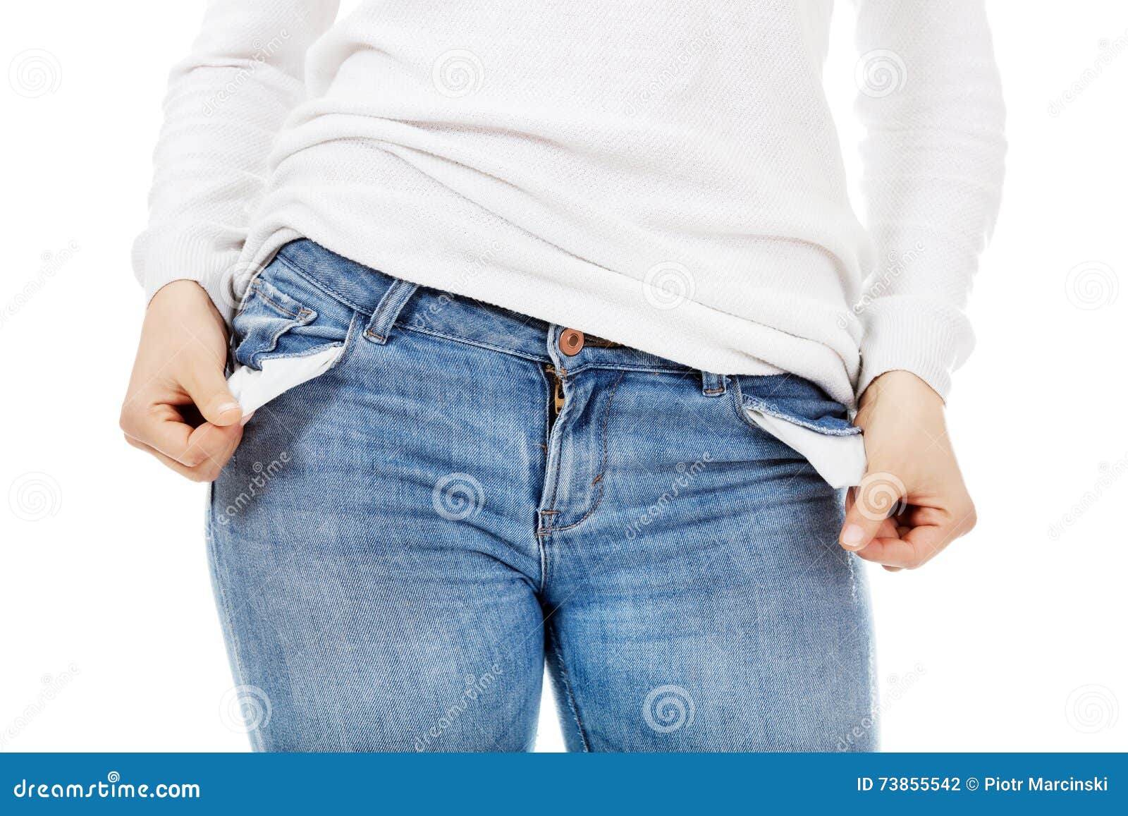 Young Woman with Empty Pockets Stock Photo - Image of jeans, economic ...