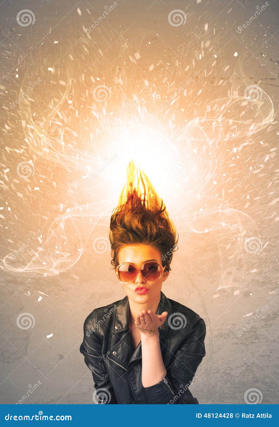 Energetic Hair. Happy Small Girl With Long Blond Hair Braids Yellow ...