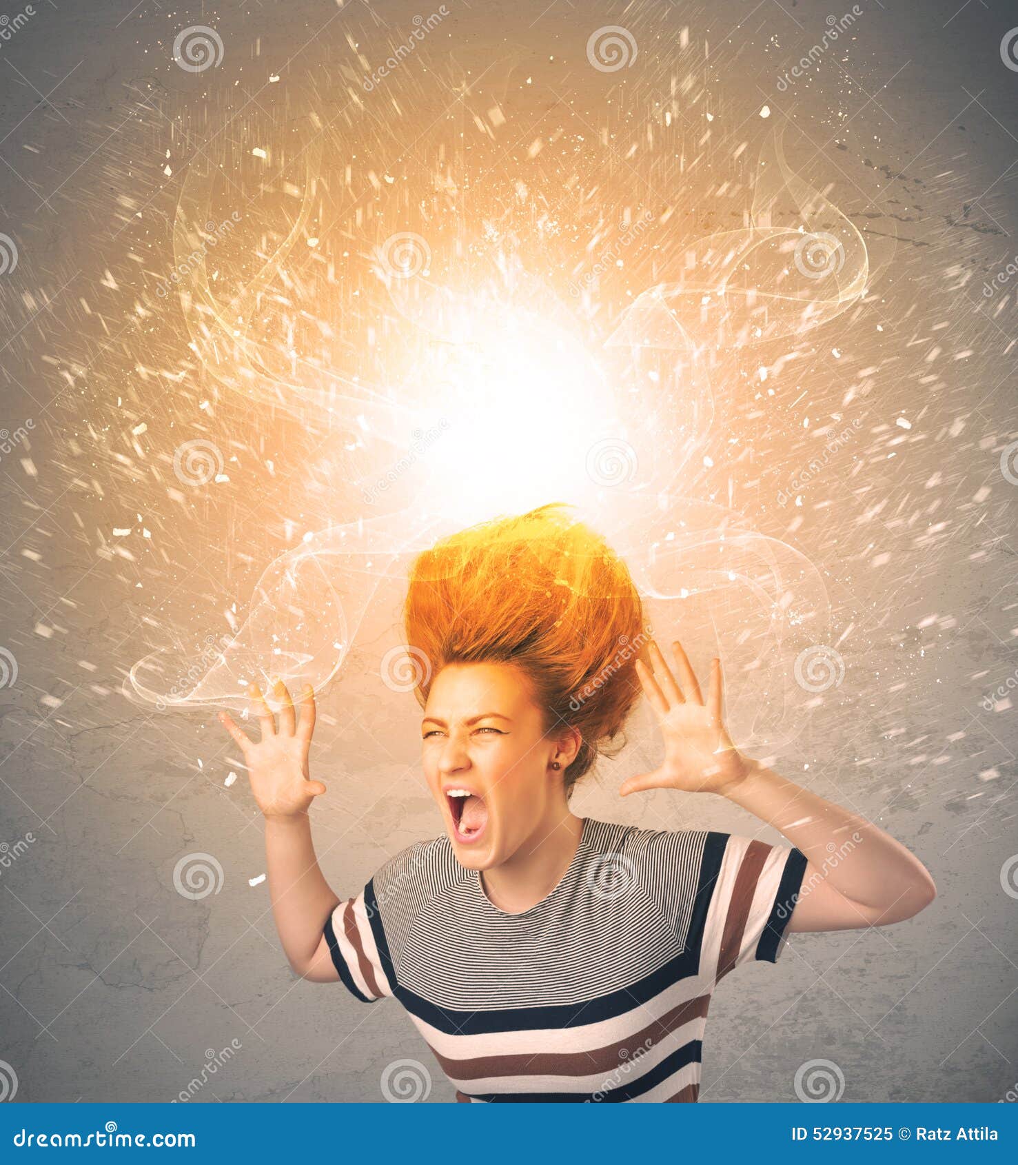 Energetic Hair. Happy Small Girl With Long Blond Hair Braids Yellow ...