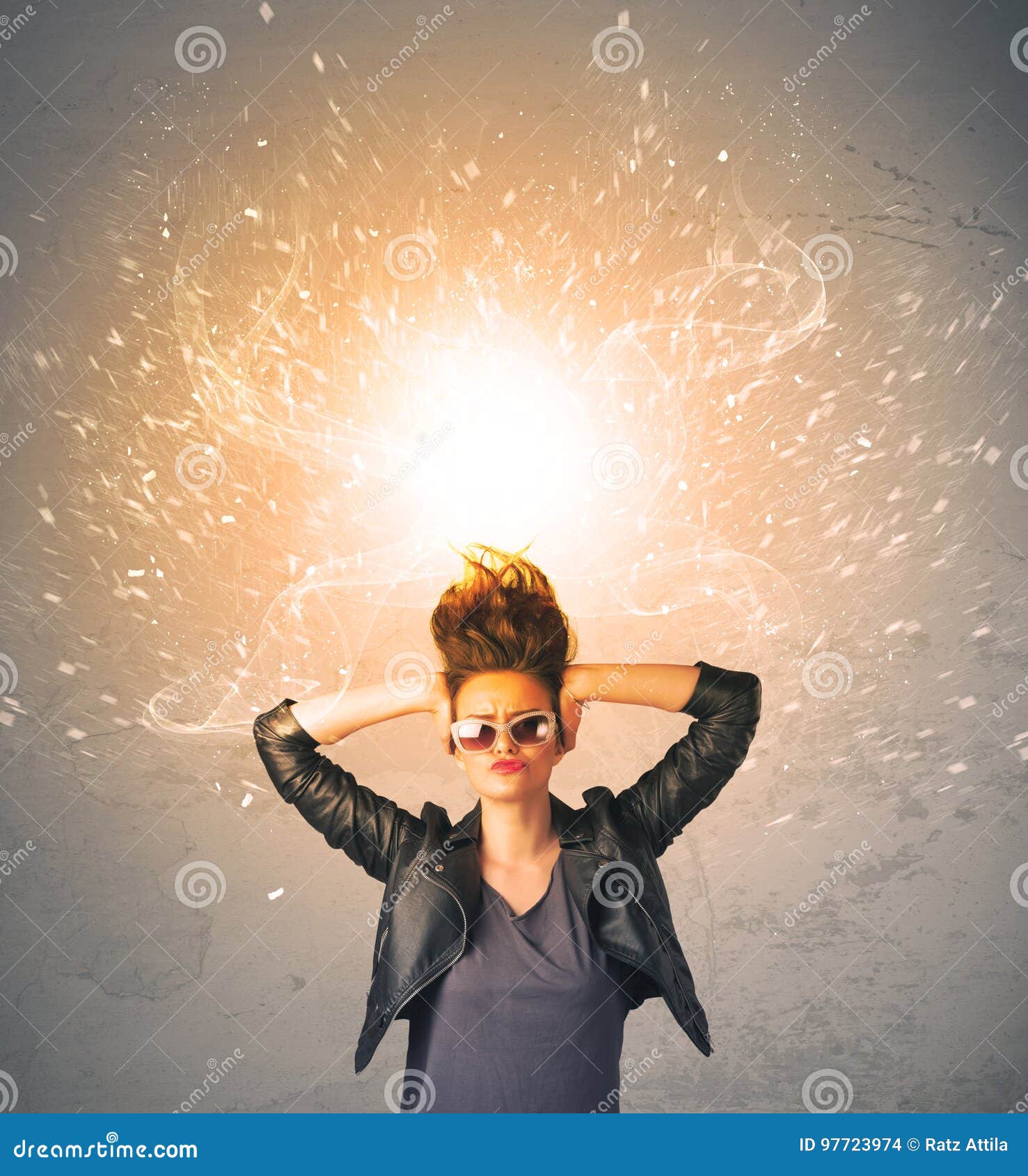 Young Woman with Energetic Exploding Red Hair Stock Photo - Image of ...