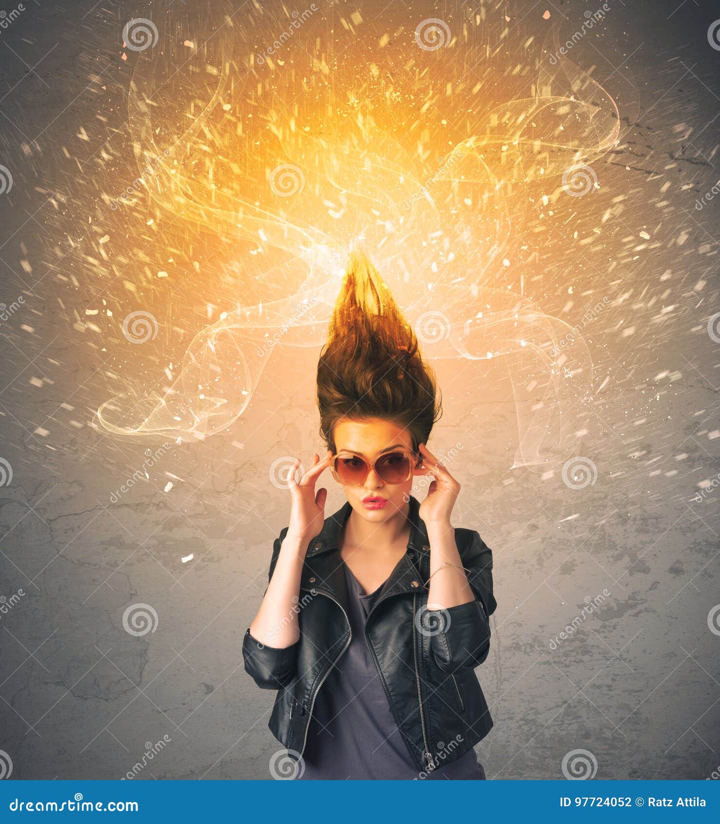 Young Woman with Energetic Exploding Red Hair Stock Photo - Image of ...