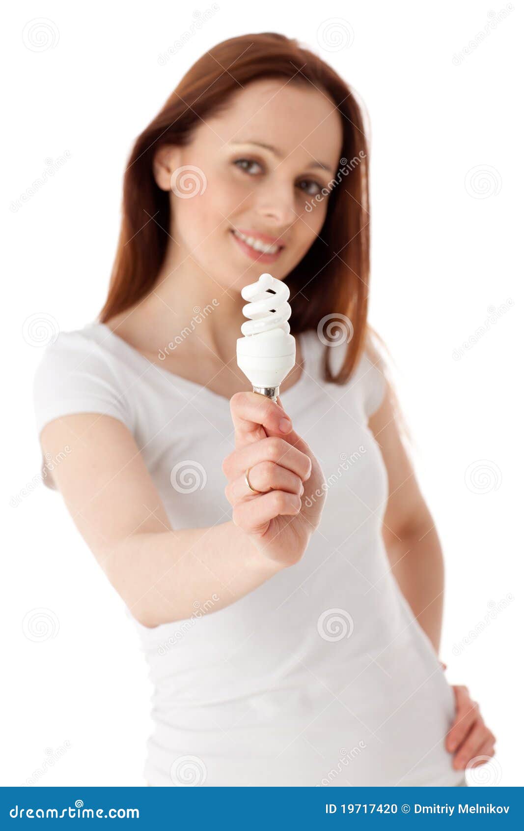 Young Woman with Energy Efficient Lightbulb. Stock Photo - Image of ...