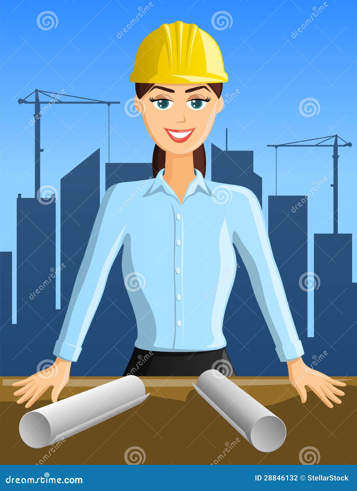 Young Woman Engineer with Building Activity in Background Stock Vector ...
