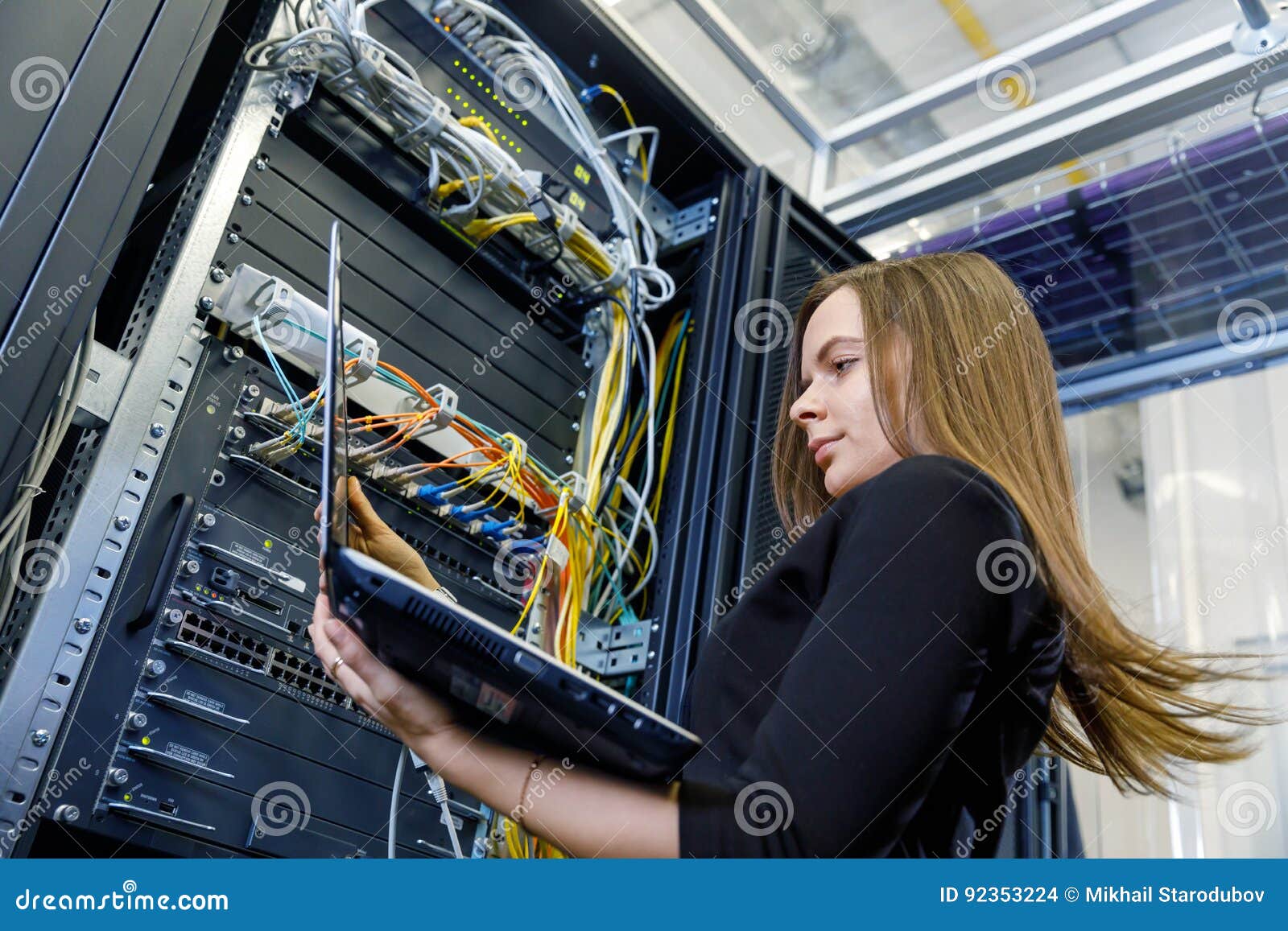 Young Woman Engineer at the Network Equipment Stock Photo - Image of ...
