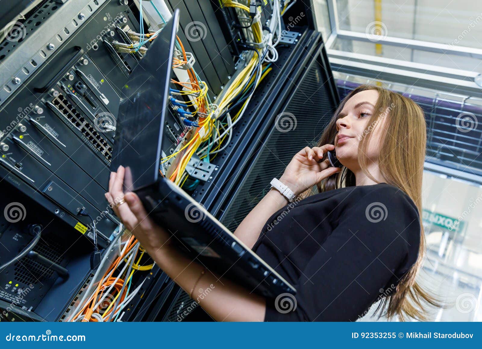 Young Woman Engineer at the Network Equipment Stock Image - Image of ...