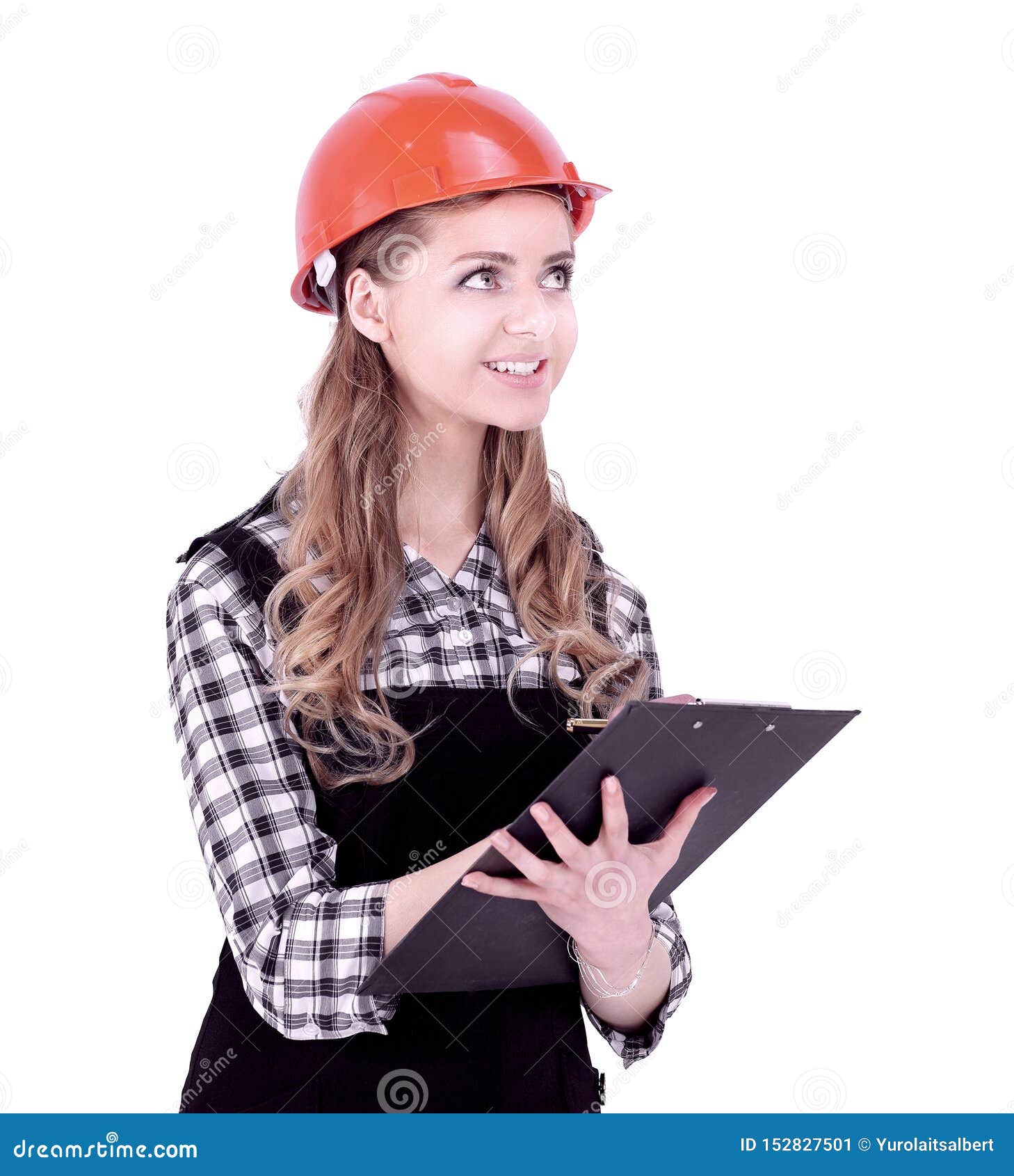 Young Woman Engineer Signed the Document .isolated on White Stock Image ...