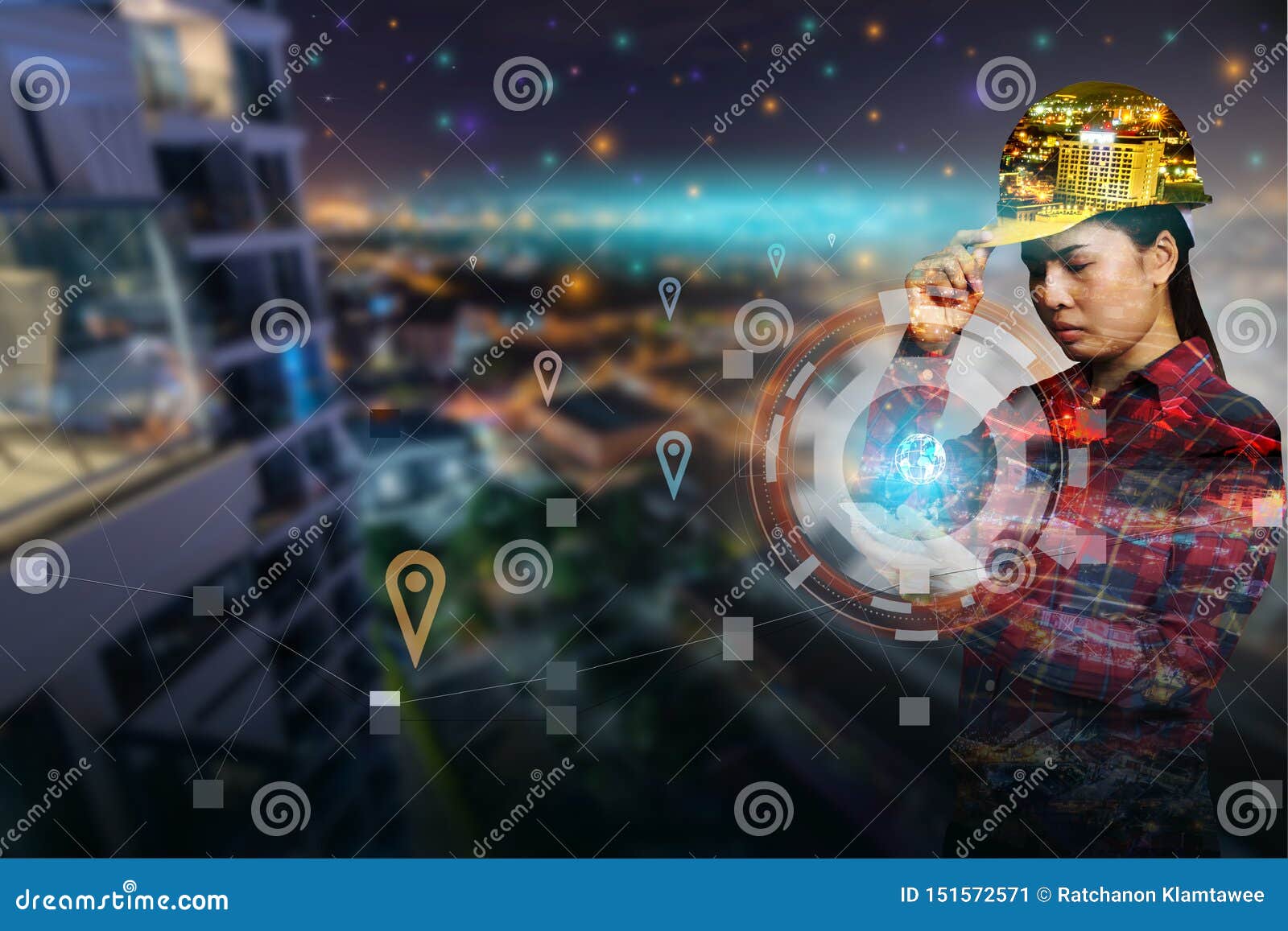 Young Woman Engineer Standing and Using Smartphone Stock Illustration ...