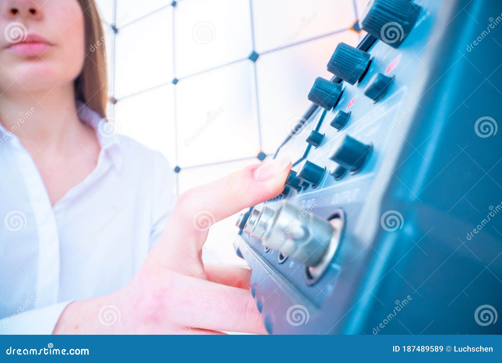 Young Woman Engineer Work with Measuring Devices in the Electronics ...