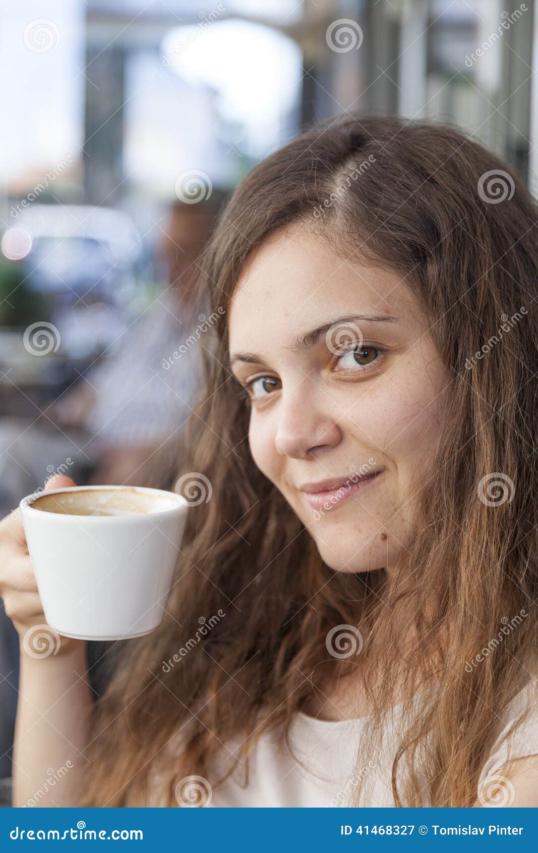 Young Woman Enjoying Coffee Stock Image - Image of cappuccino, shop ...
