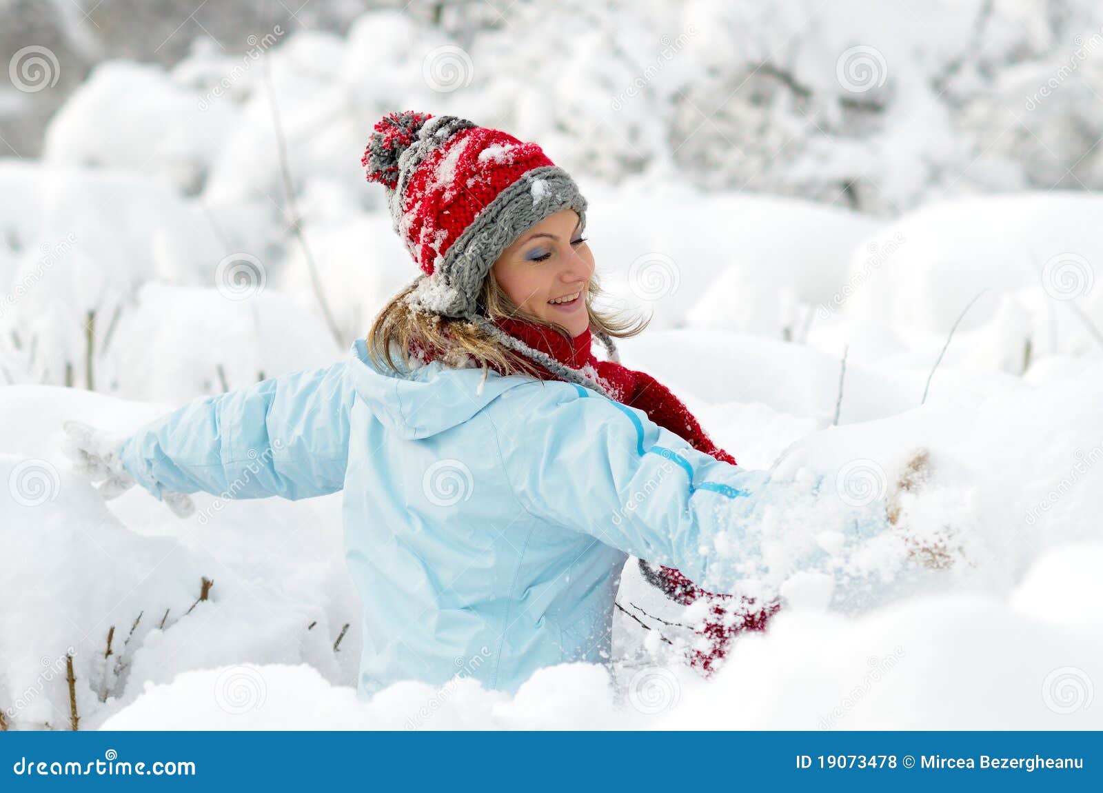 Young Woman Enjoying the Snow Stock Photo - Image of expression, funny ...