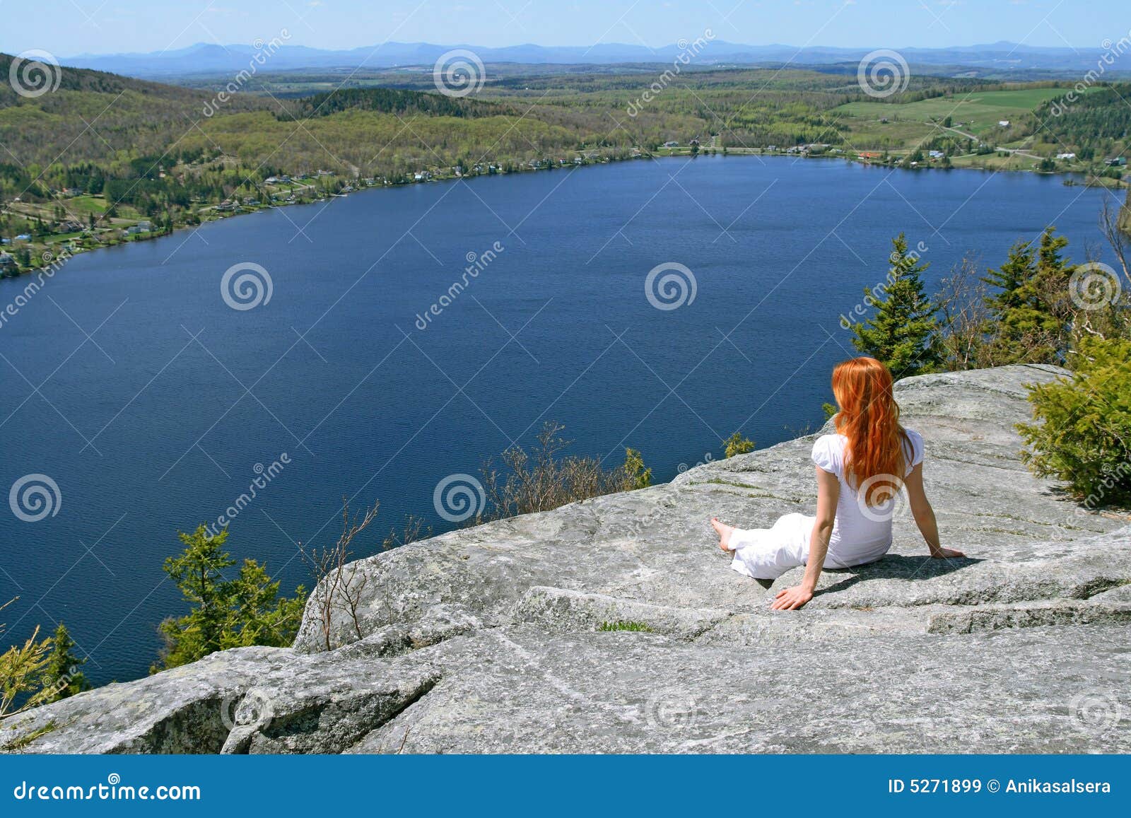 Young Woman Enjoying the View Over Lake Stock Image - Image of height ...