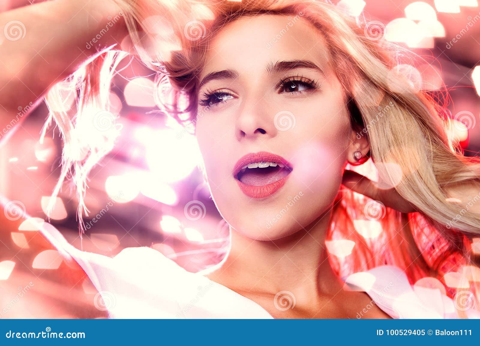 Young Woman Enlightened by Disco Lights Stock Image - Image of clubber ...