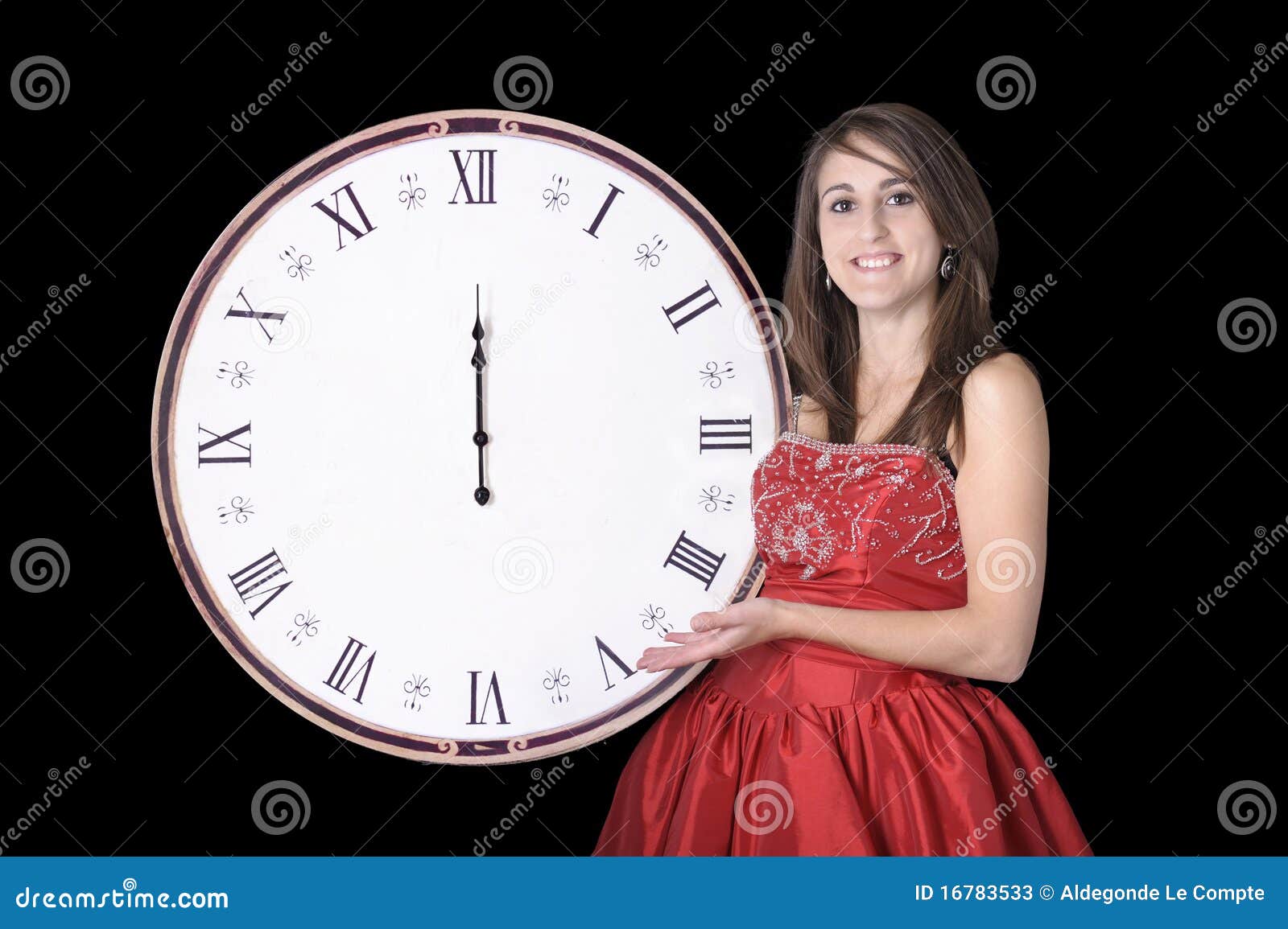 Young Woman in Evening Dress with Midnight Clock Stock Image - Image of ...