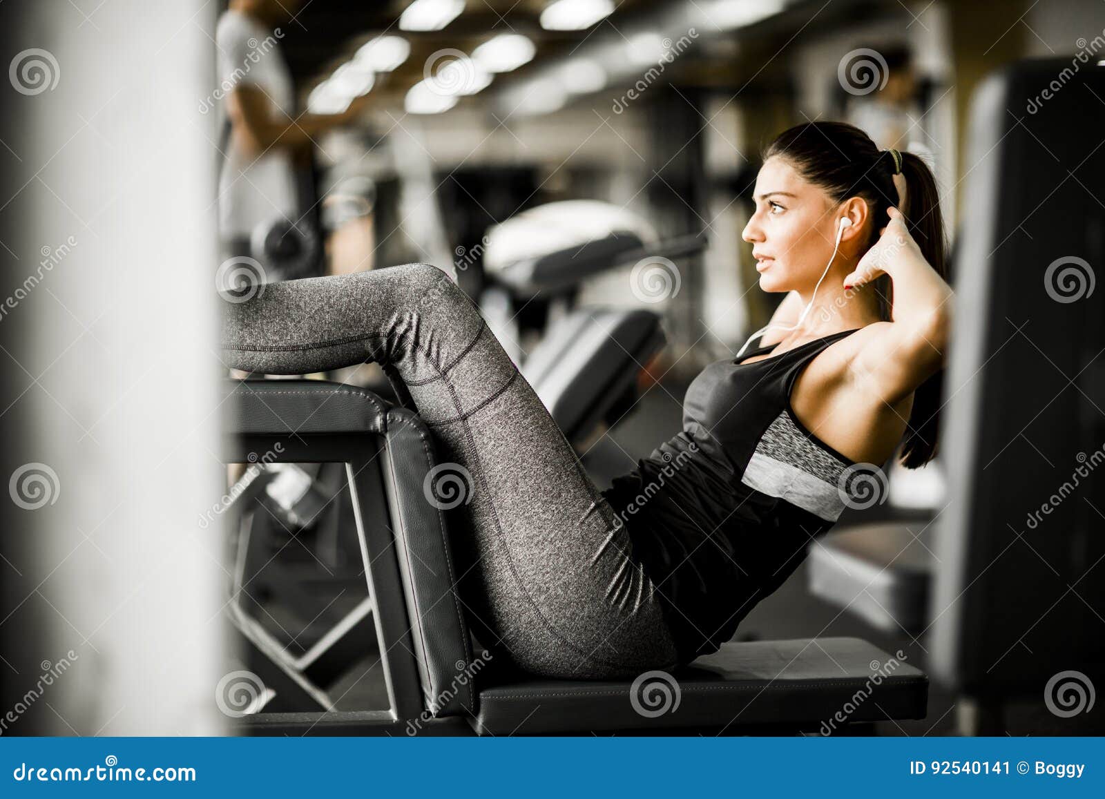 Young Woman Exercise Abs at the Gym Stock Image - Image of female ...