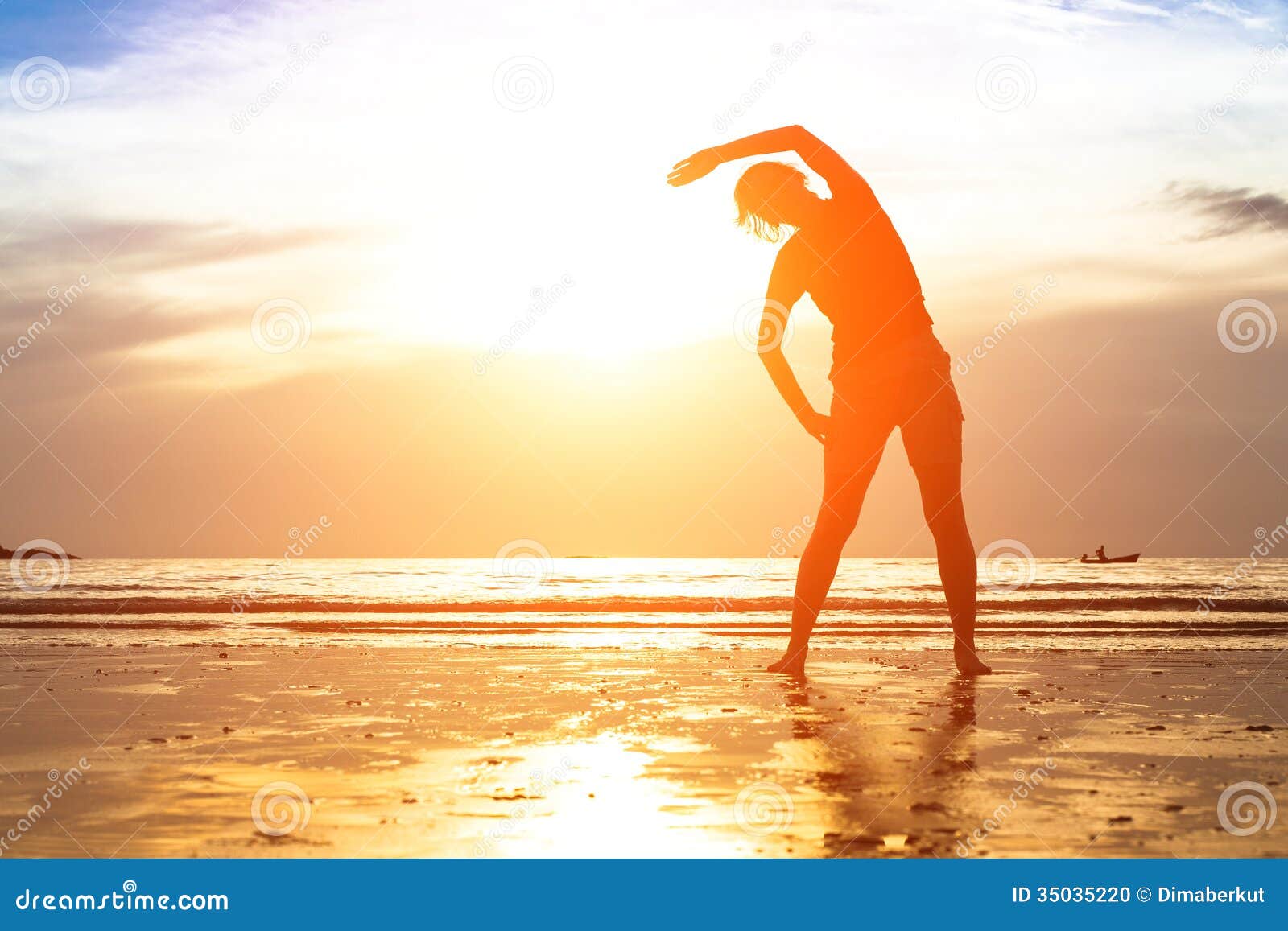 Young Woman, Exercise on the Beach at Sunset. Stock Photo - Image of ...