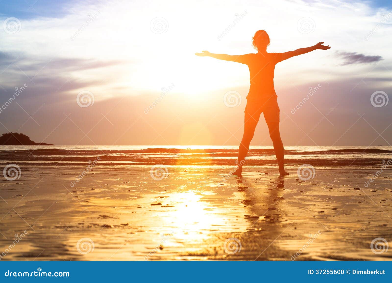 Young Woman, Exercise on the Beach at Sunset. Stock Photo - Image of ...