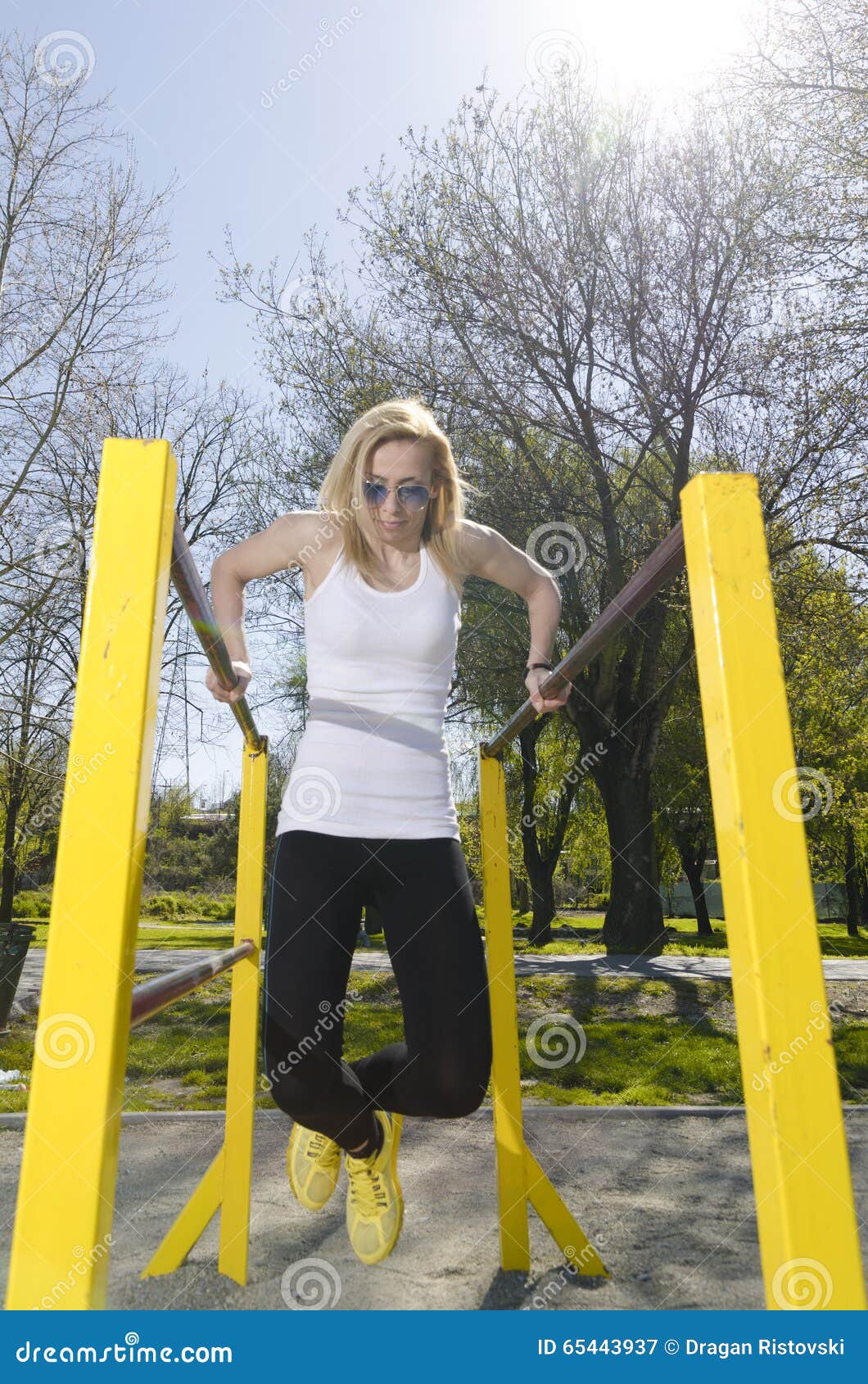 Young Woman Exercise on Parallel Bar. Stock Image - Image of fitness ...