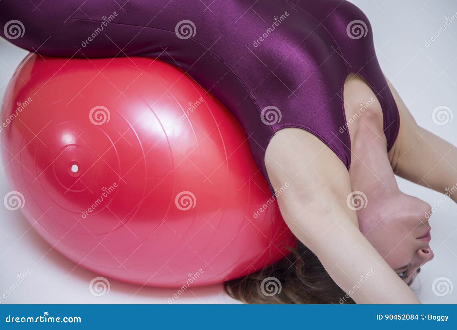 Young Woman Exercise with Red Pilates Ball Stock Photo - Image of adult ...
