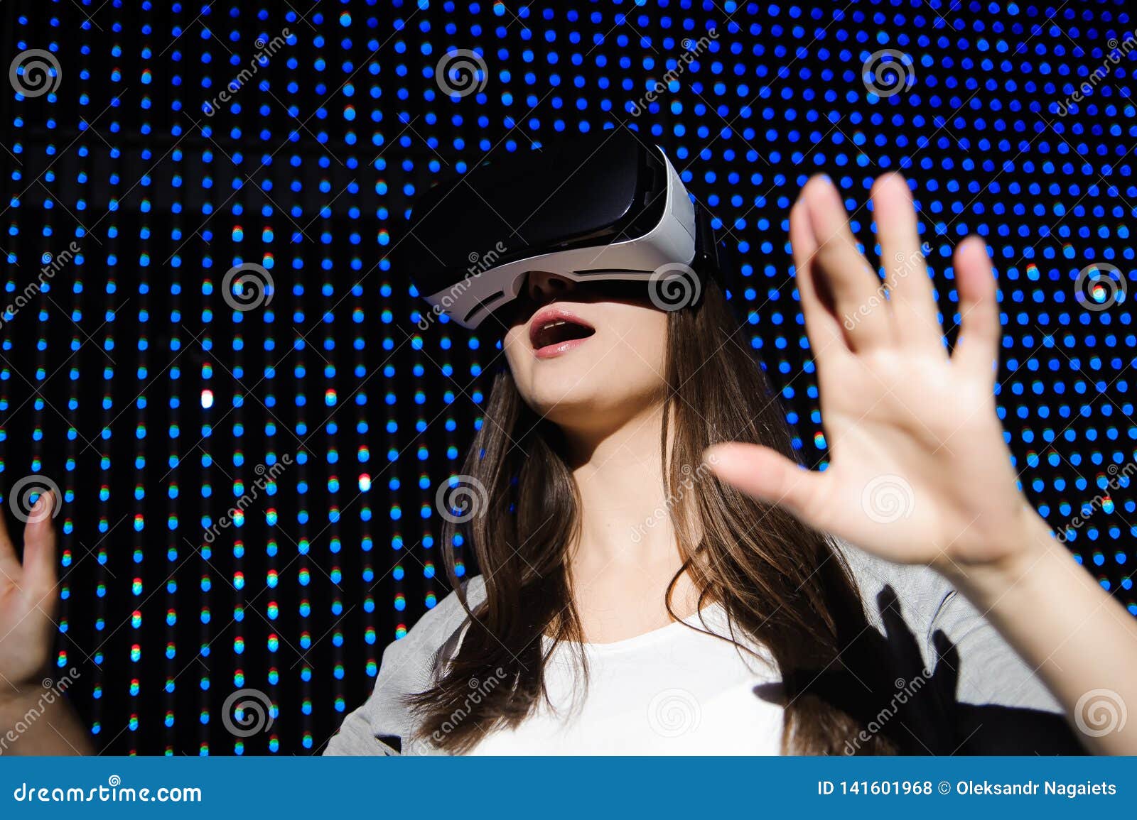 Young Beautiful Woman Using VR Playing VR-headset Glasses for Virtual ...
