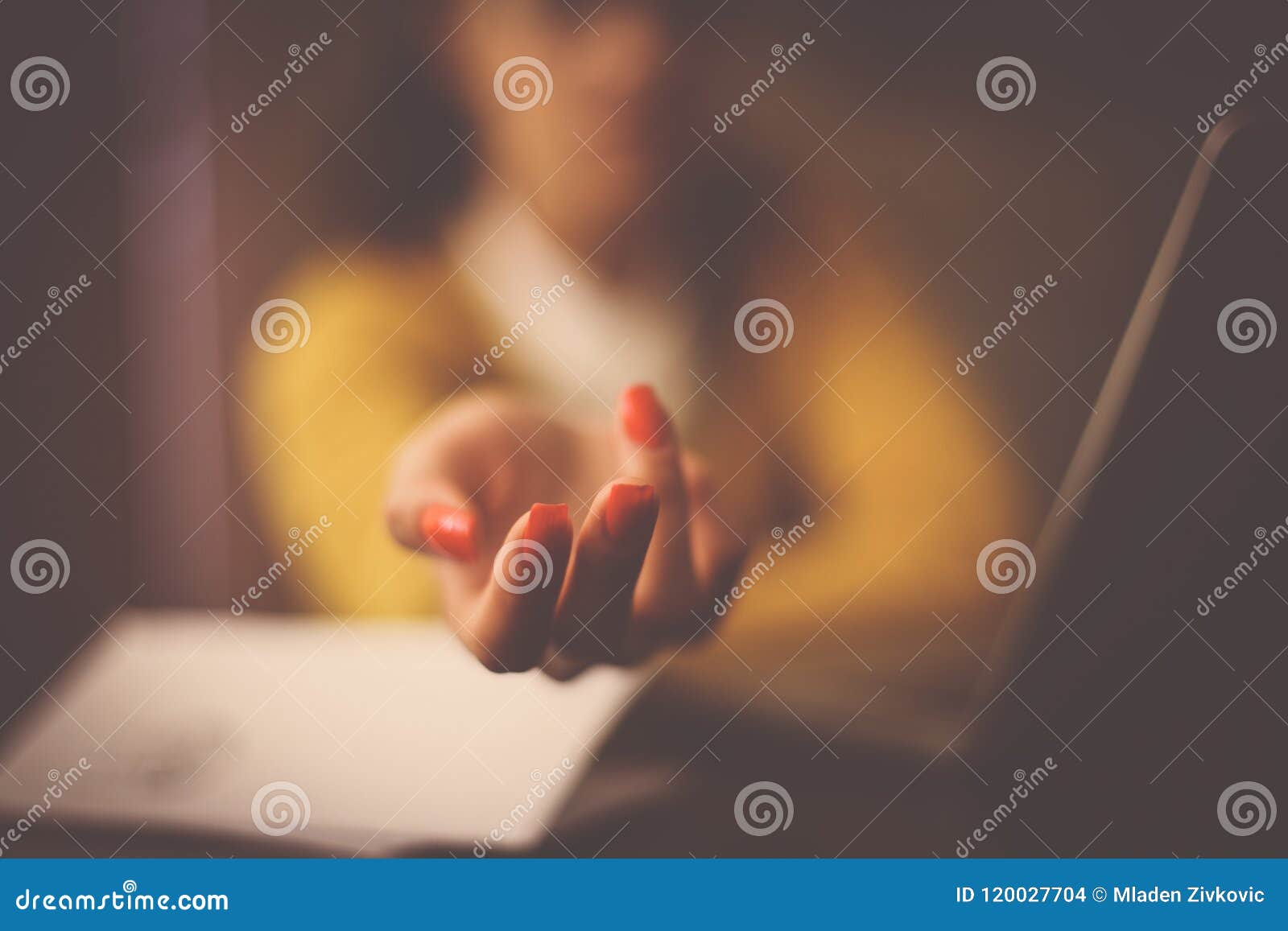 Young Woman Extending Hand. Close Up Stock Photo - Image of business ...