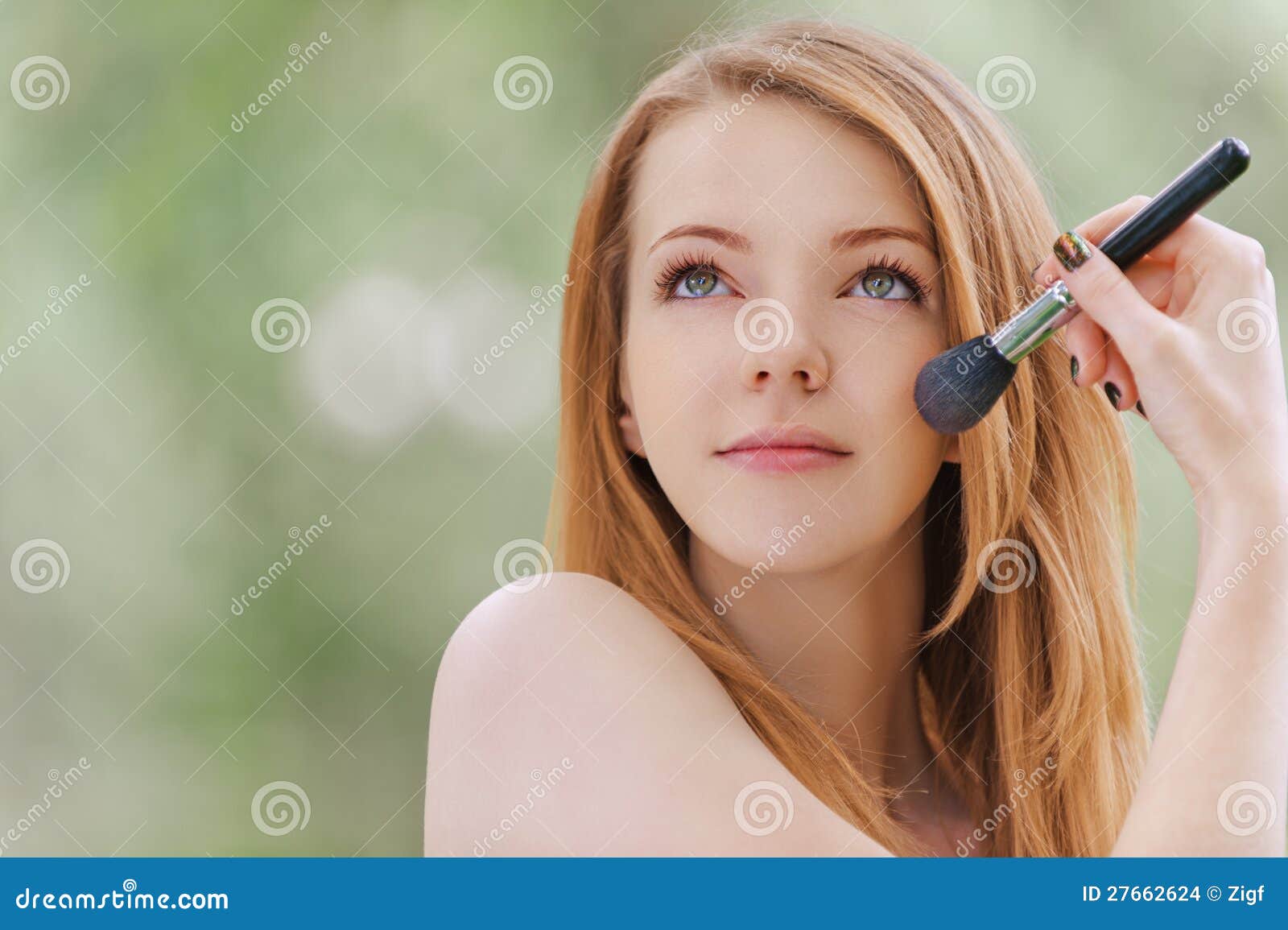Young Woman Face Brush Handles Stock Photo - Image of makeup ...