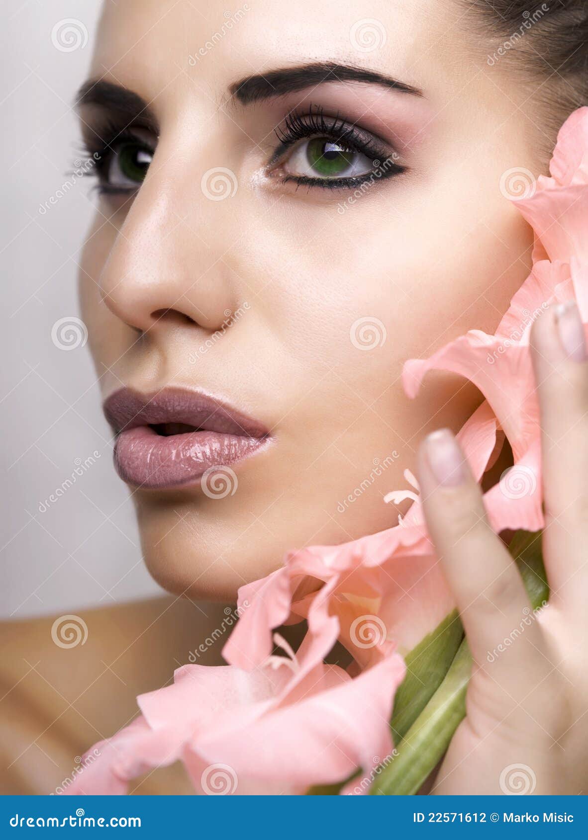 Young Woman Face with Flower Stock Photo - Image of hair, elegance ...