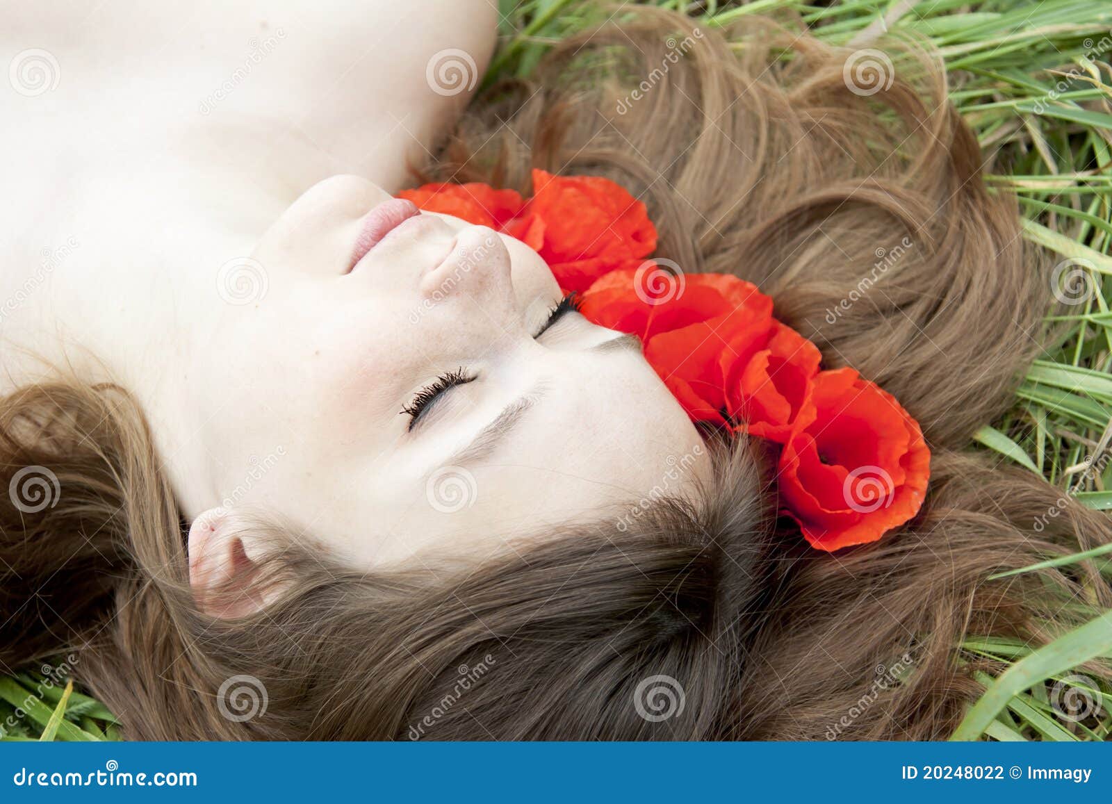 Young Woman Face in Flowers Stock Photo - Image of elegance, meadow ...