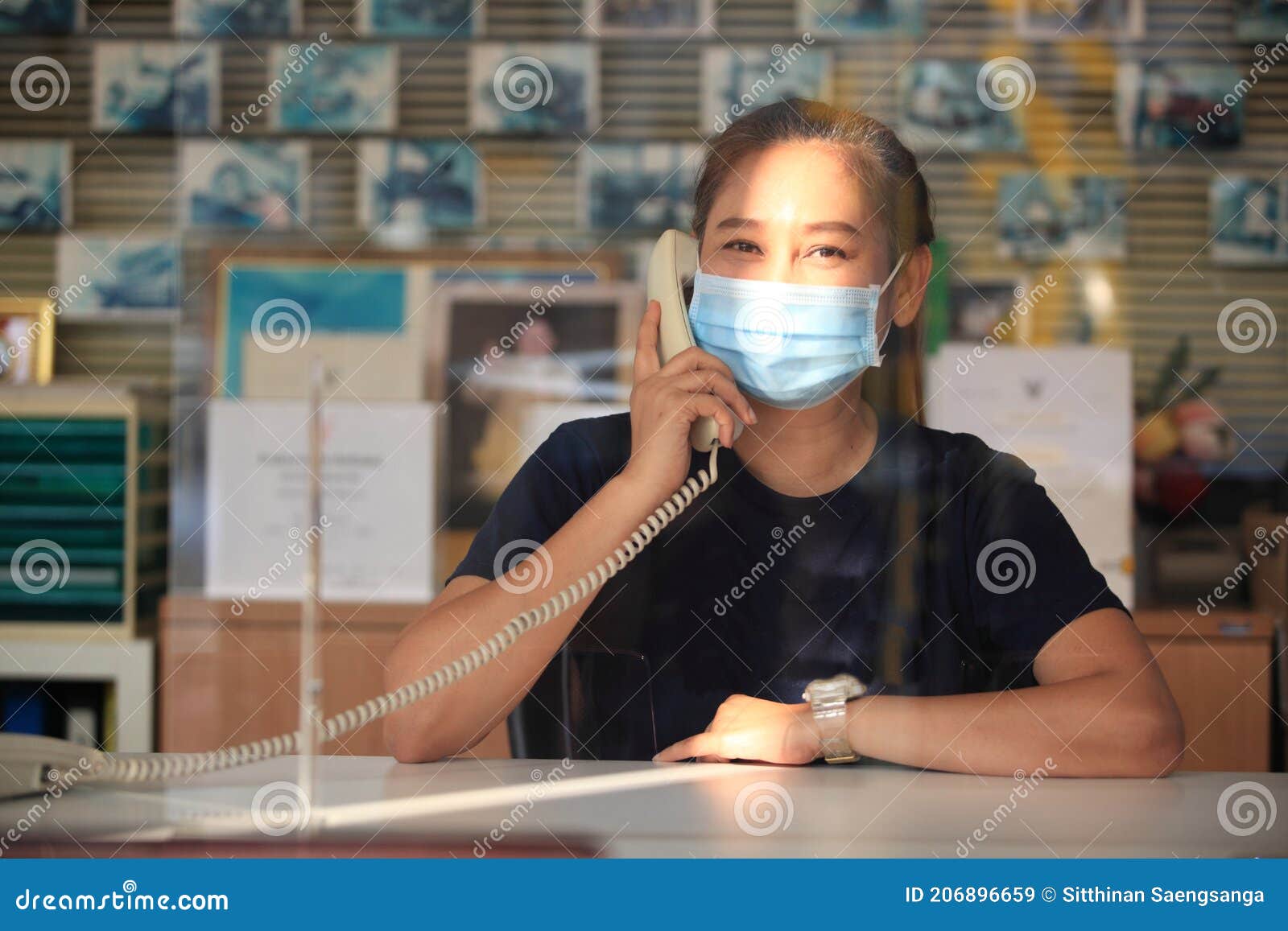 Young Man with Face Mask Back at Work in Office after Lock Down Stock ...