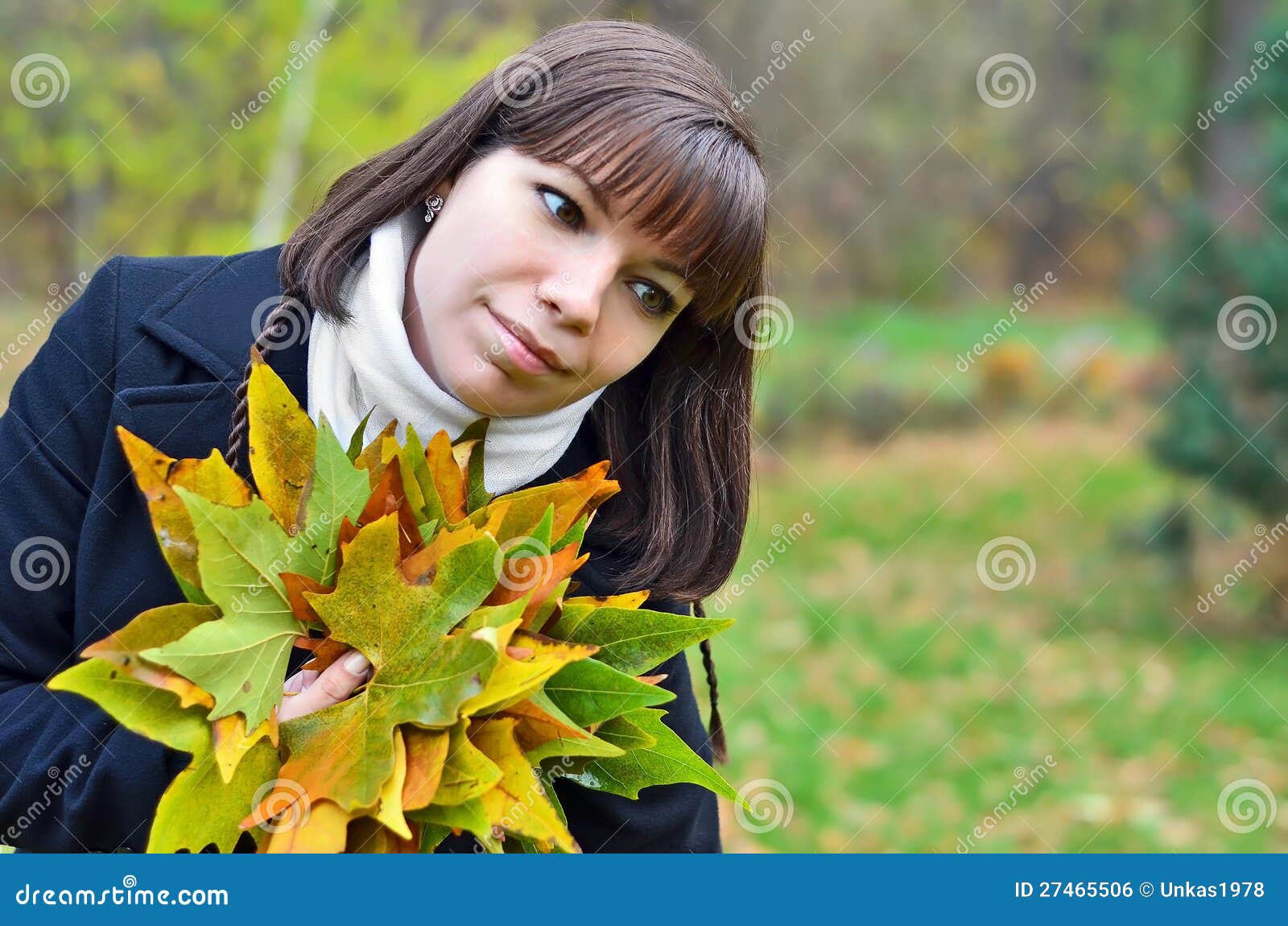 Young Woman with Fall Leaves Stock Photo - Image of face, november ...