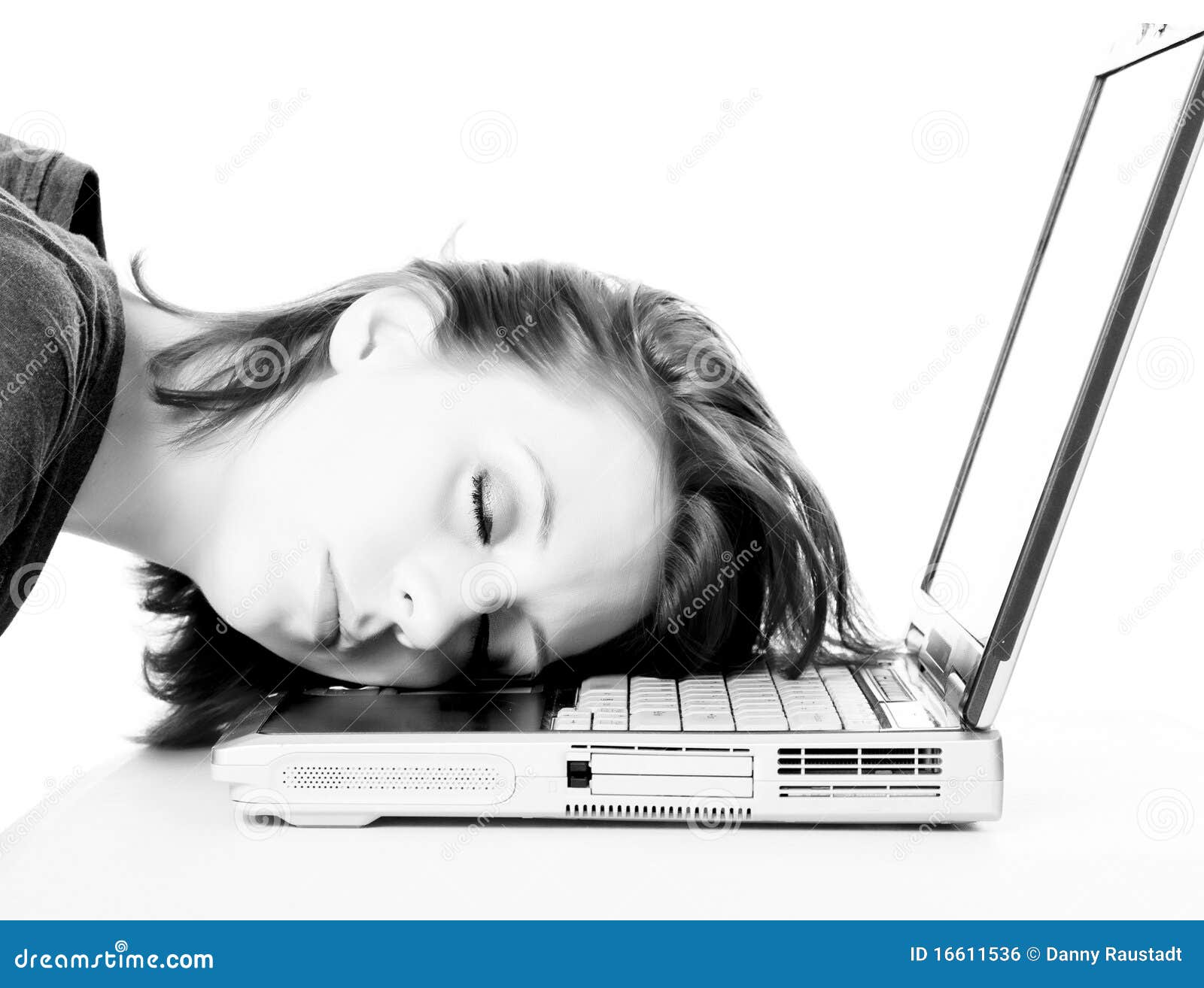 Young Woman Falls Asleep at Notebook Computer Stock Photo - Image of ...