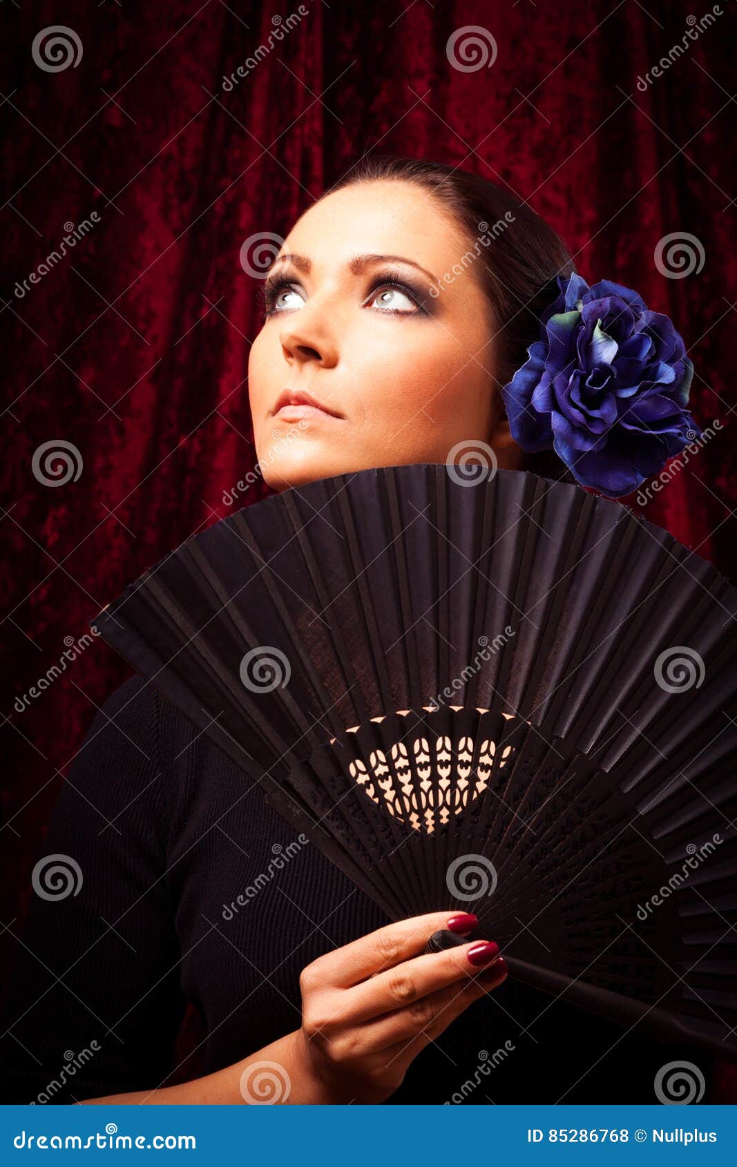 Young Woman with Fan stock photo. Image of spanish, face - 85286768