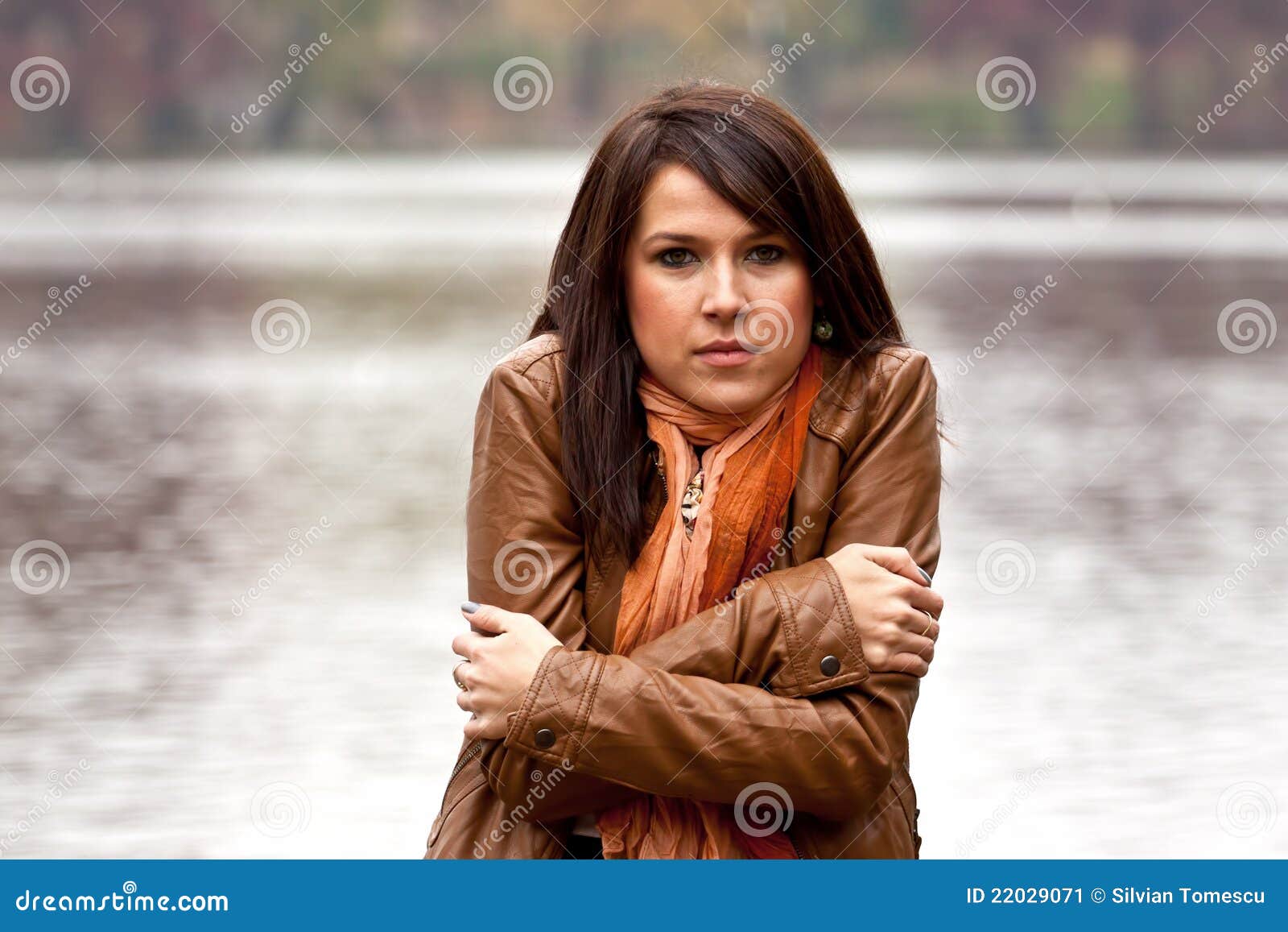 Young woman feeling cold stock image. Image of lake, selective - 22029071